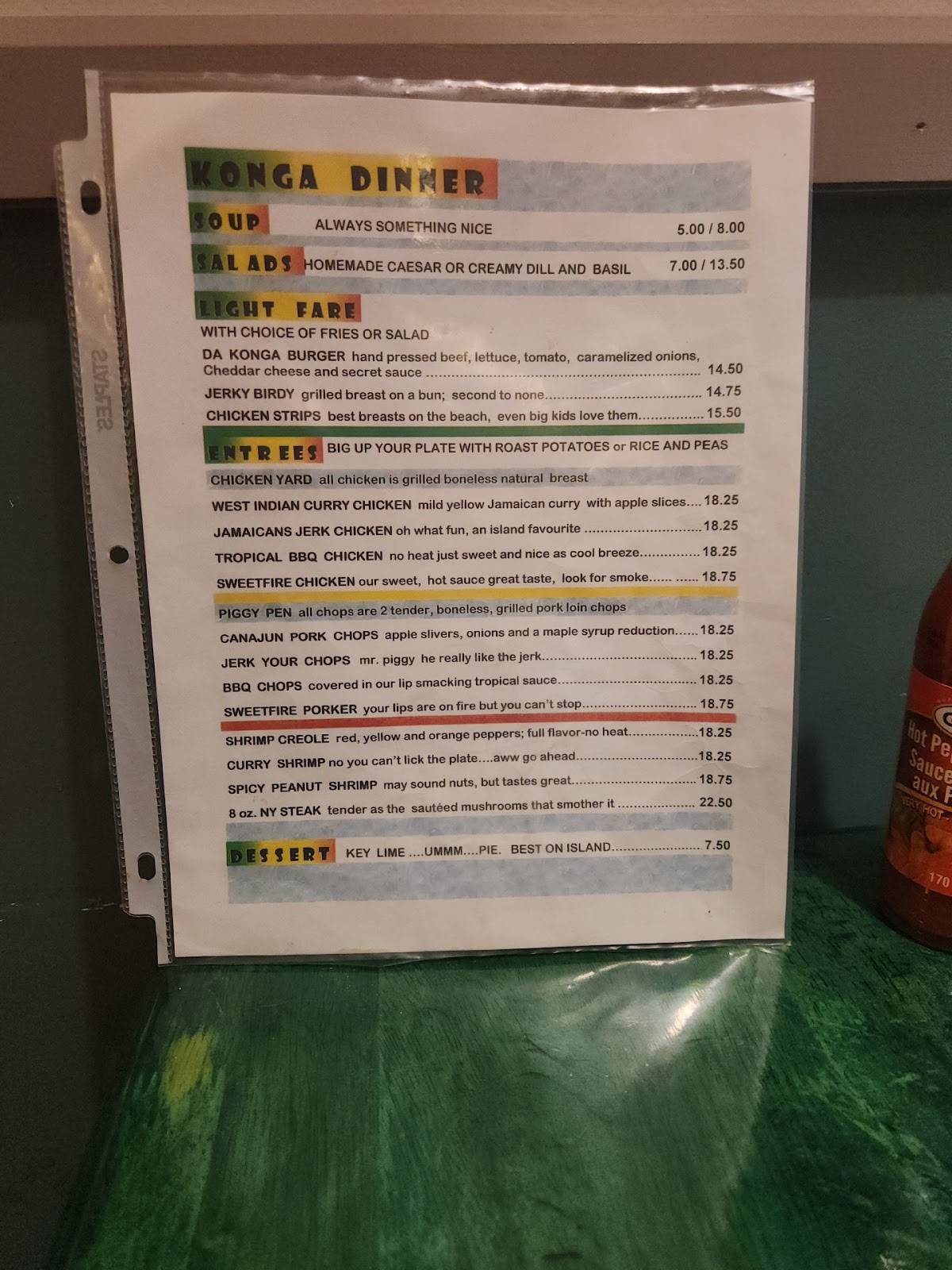 Menu at Konga Cafe, Saskatoon