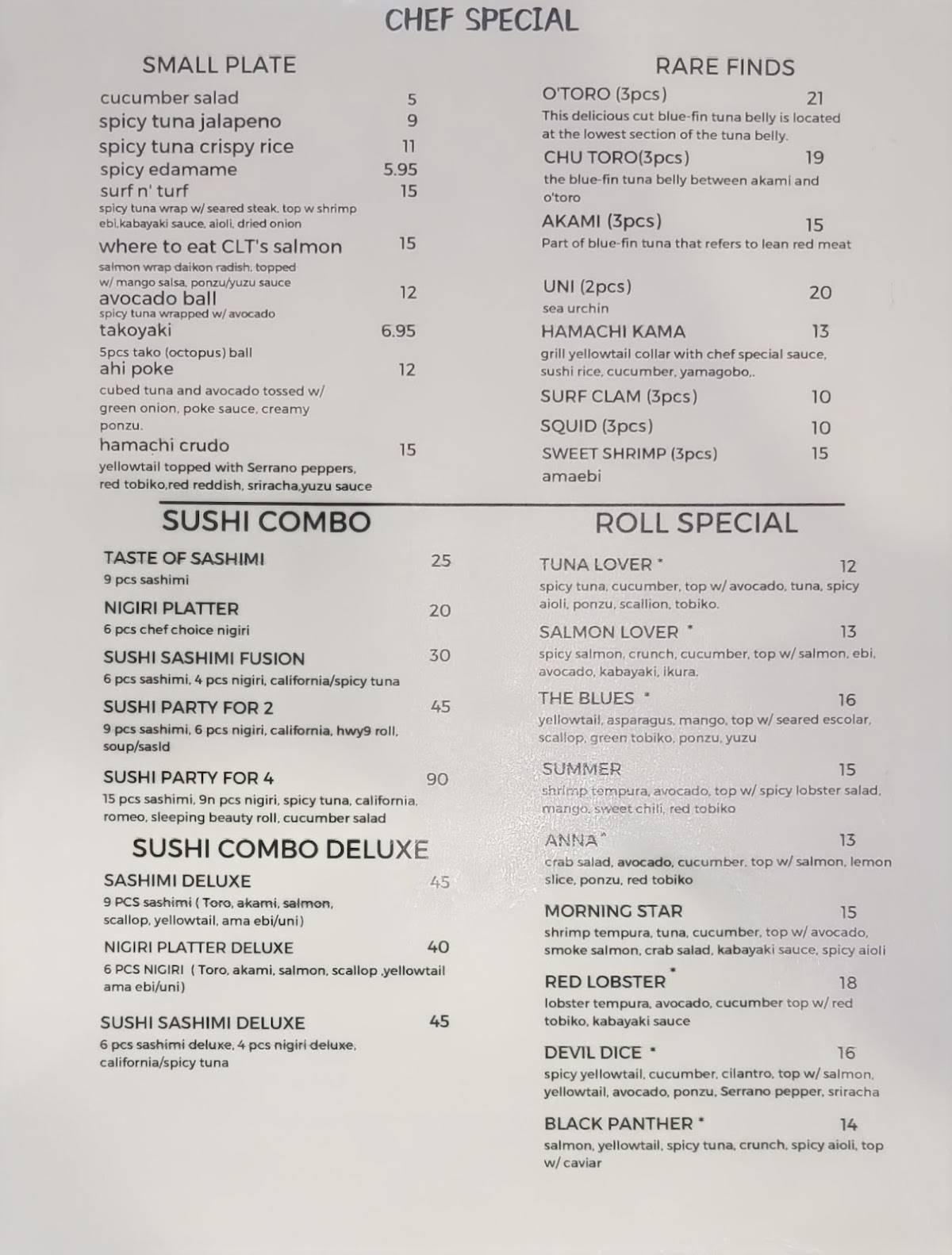 Menu at Konnichiwa restaurant, Fort Mill