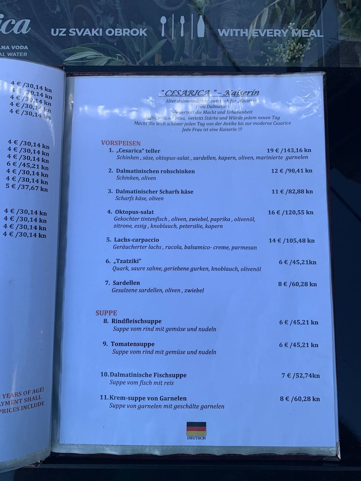 Menu at Konoba Cesarica restaurant, Vodice, Ul. Obale Matice Hrvatske 34