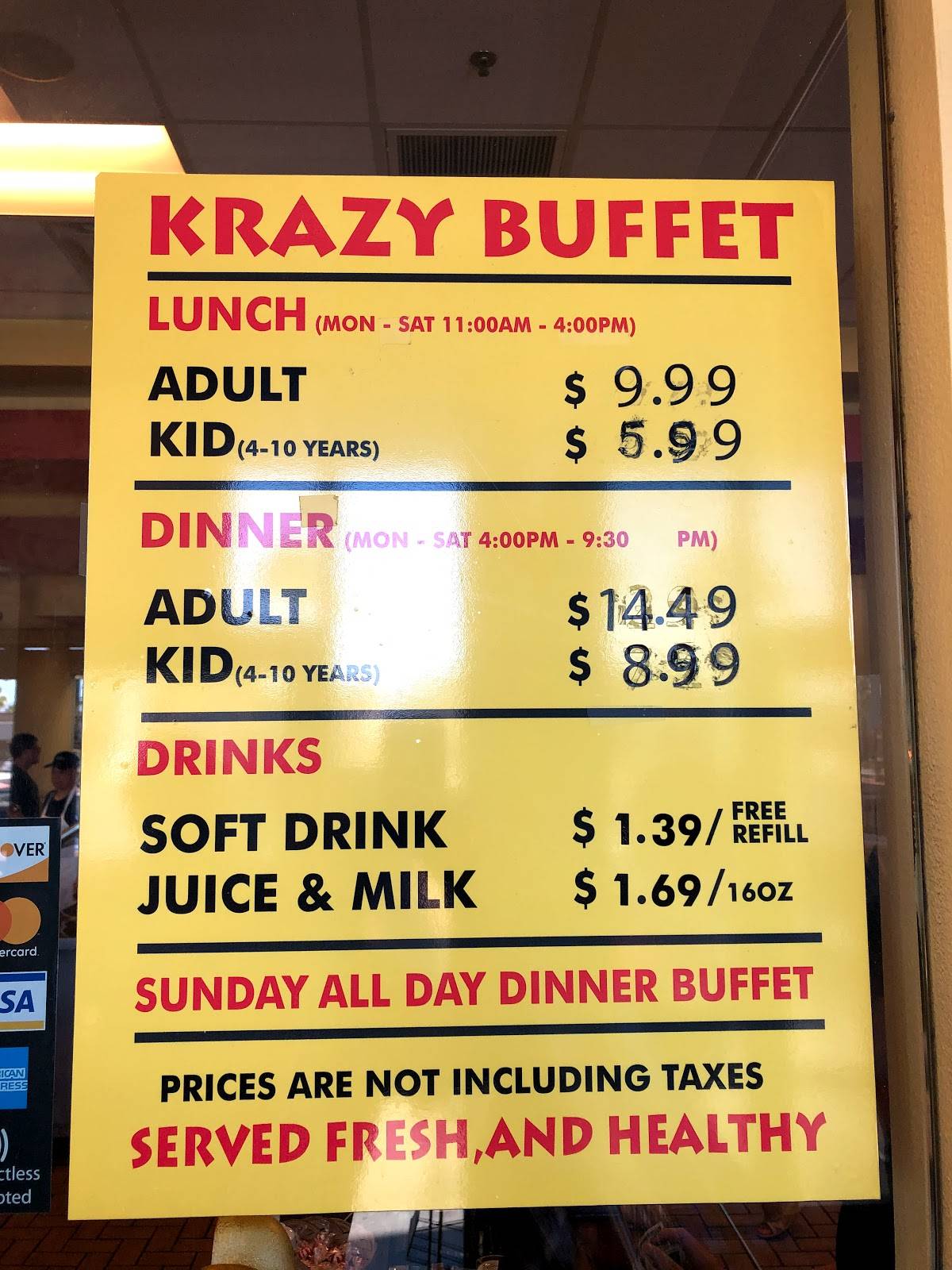 Menu at Krazy Buffet restaurant, Las Vegas, W Sahara Ave