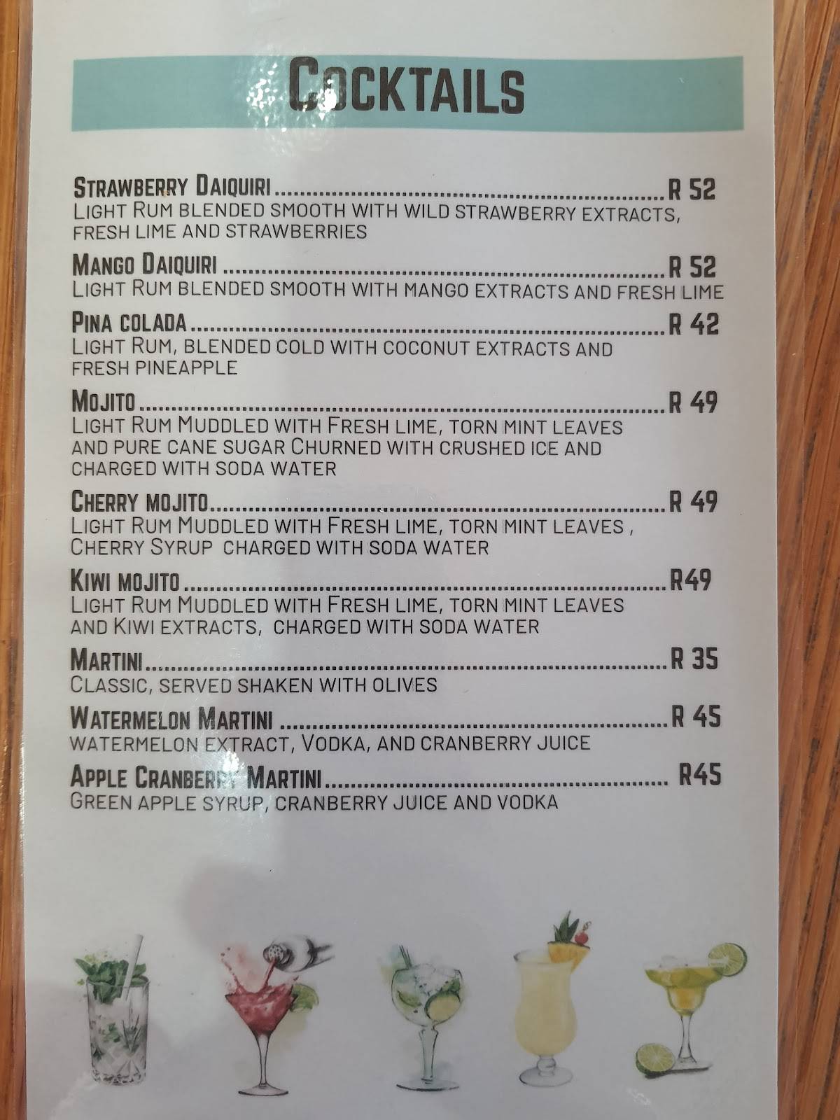 Menu at The Diner restaurant, Krugersdorp