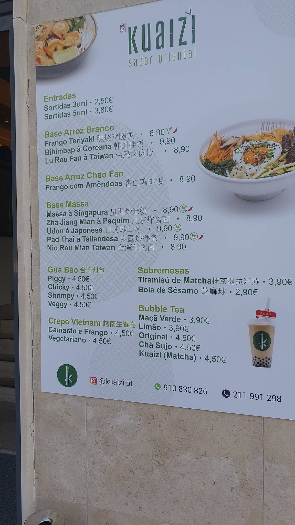 Menu em Kuaizi Sabor Oriental restaurante, Lisboa