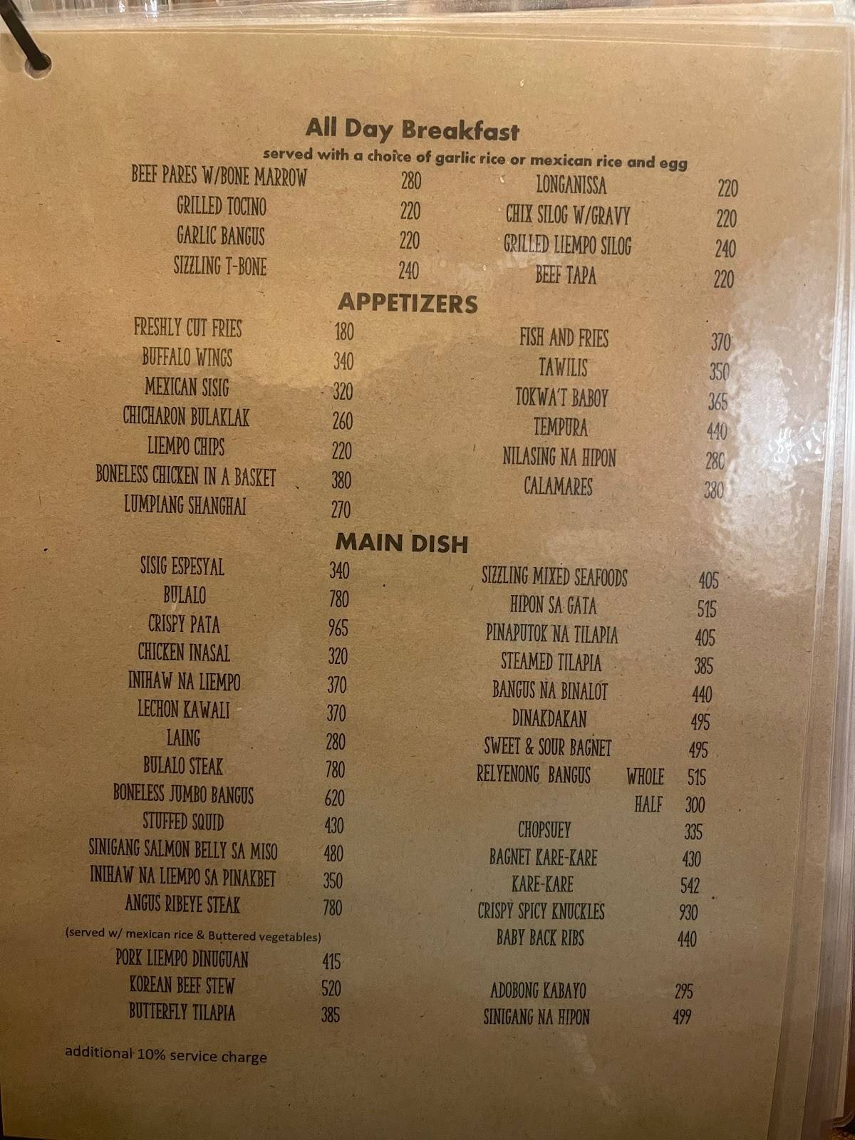 Menu at Kubli Café Bistro restaurant, Tagaytay