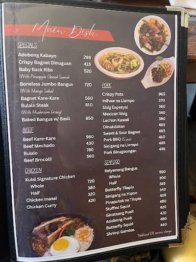 Menu at Kubli Café Bistro restaurant, Tagaytay
