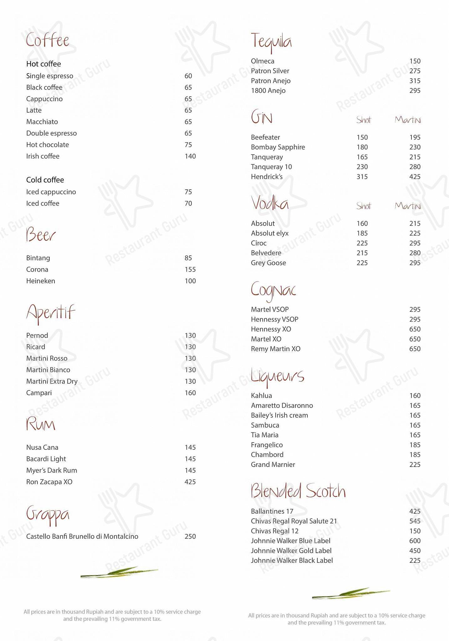 Menu at Kubu at Mandapa restaurant, Ubud