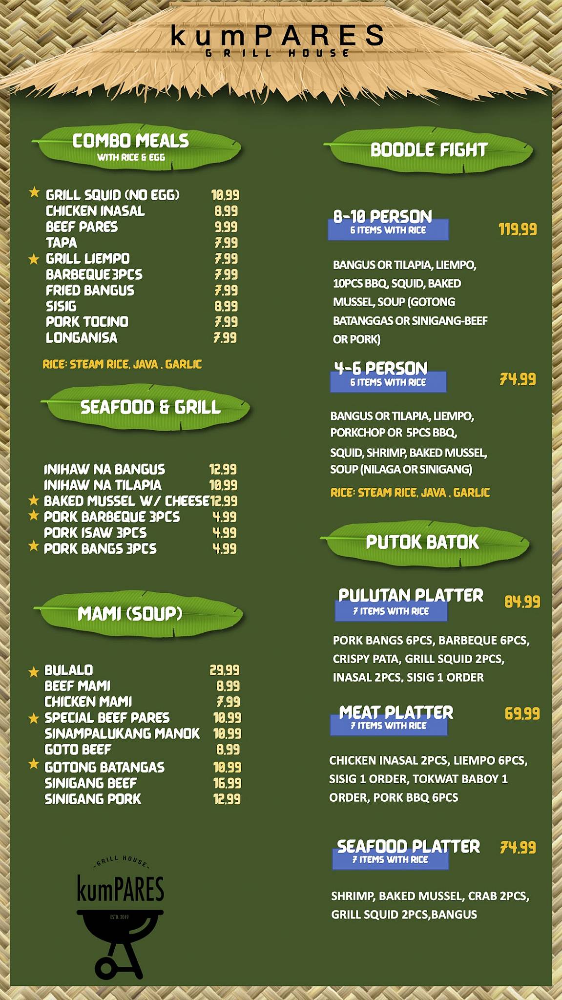 Menu at Kumpares Grill House restaurant, Winnipeg