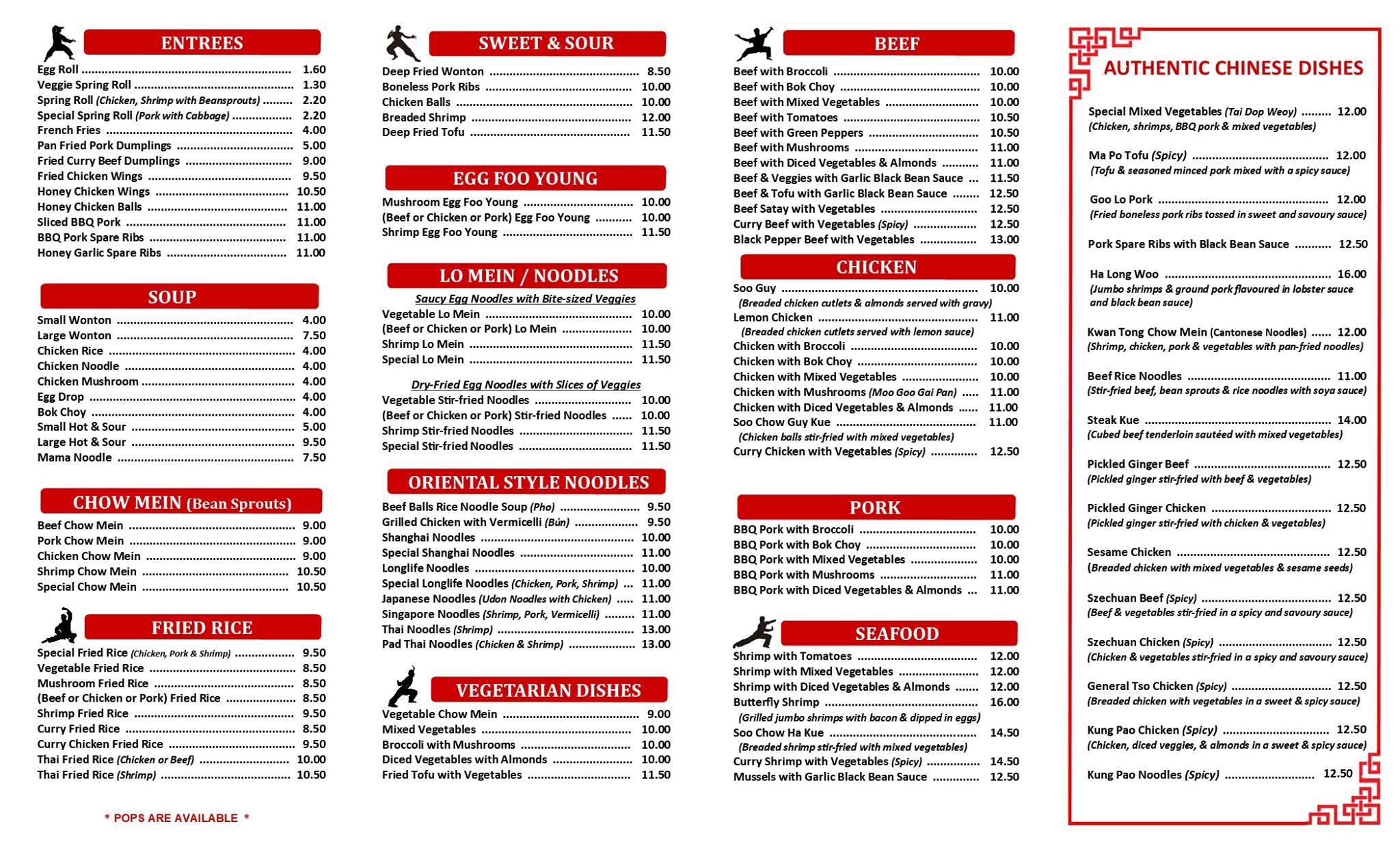 Menu at Kung Fu Chinese Food restaurant, Chatham-Kent