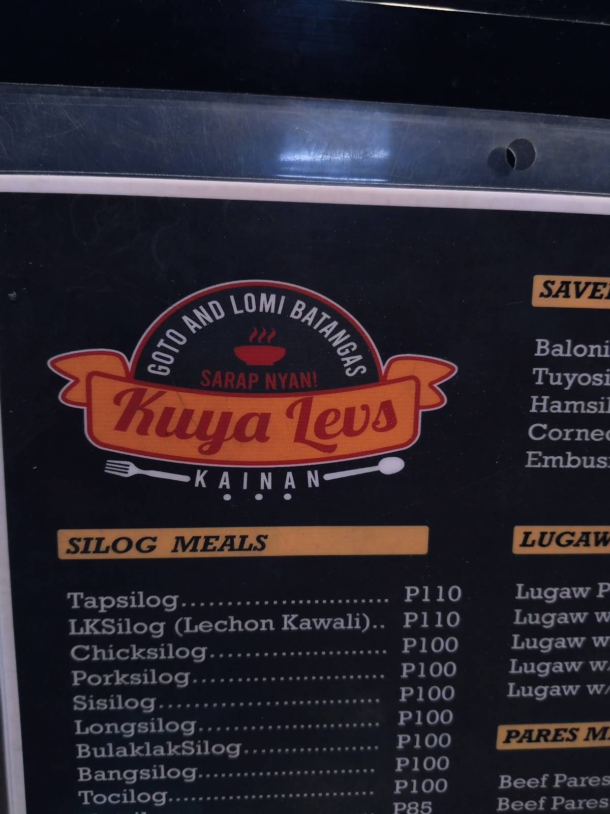 Menu at Kuya Levs Kainan - Tejero restaurant, Rosario