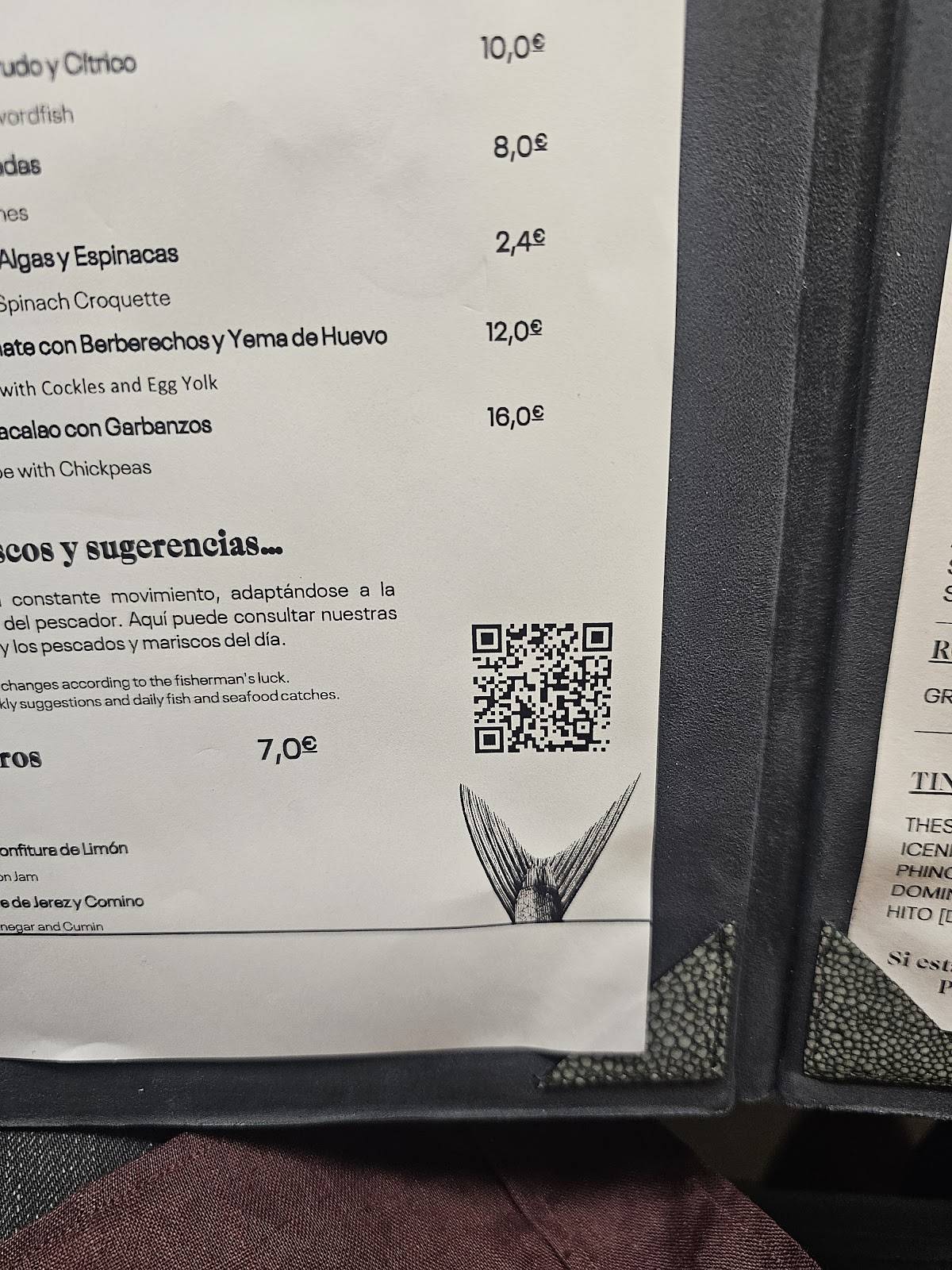 Menu at La Barra de Cañabota, Seville, C. Orfila