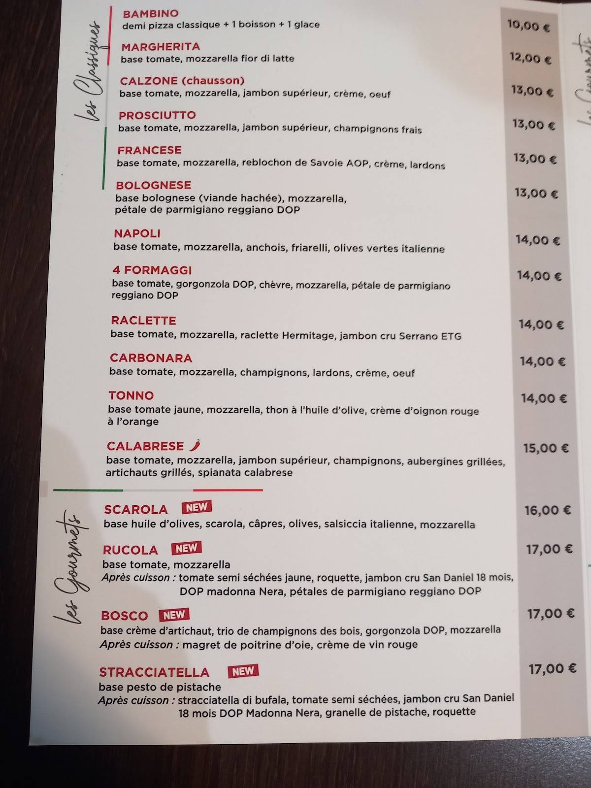 Menu au LA CALABRESE chez Francesco restaurant, Montréal-la-Cluse