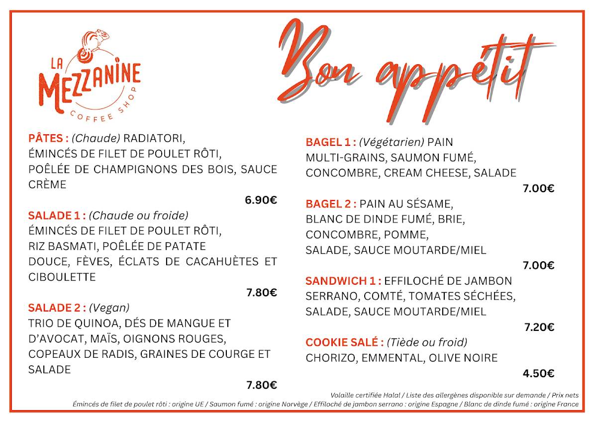 Carta de LA MEZZANINE, Valenciennes