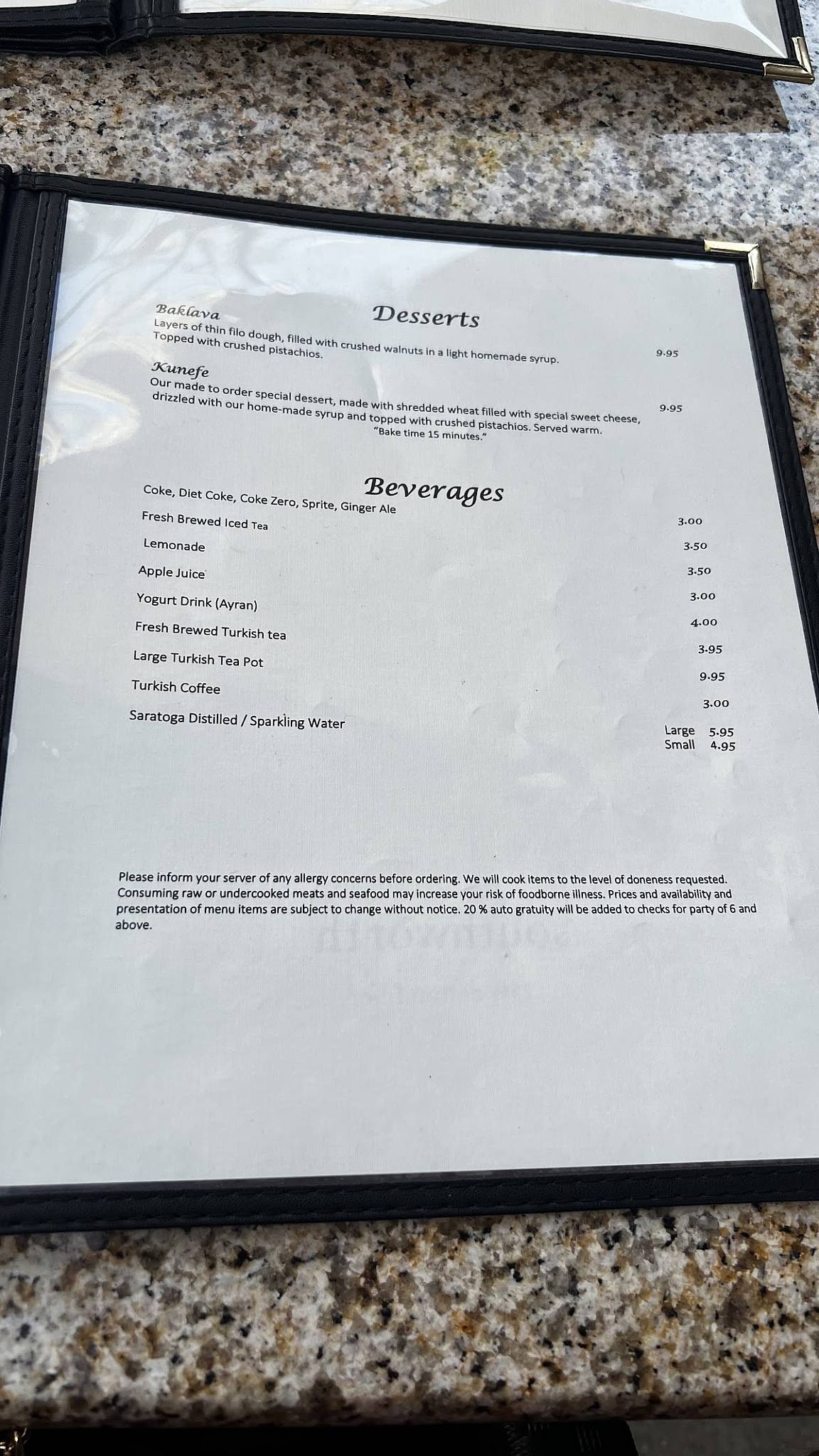 Menu at LALE Mediterranean Cuisine restaurant, Winter Park