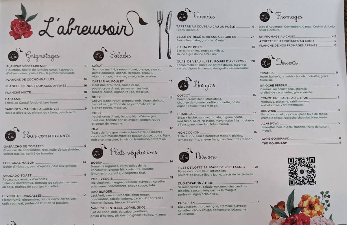 Menu at L'Abreuvoir restaurant, Paris, 24 Rue du Dr Finlay
