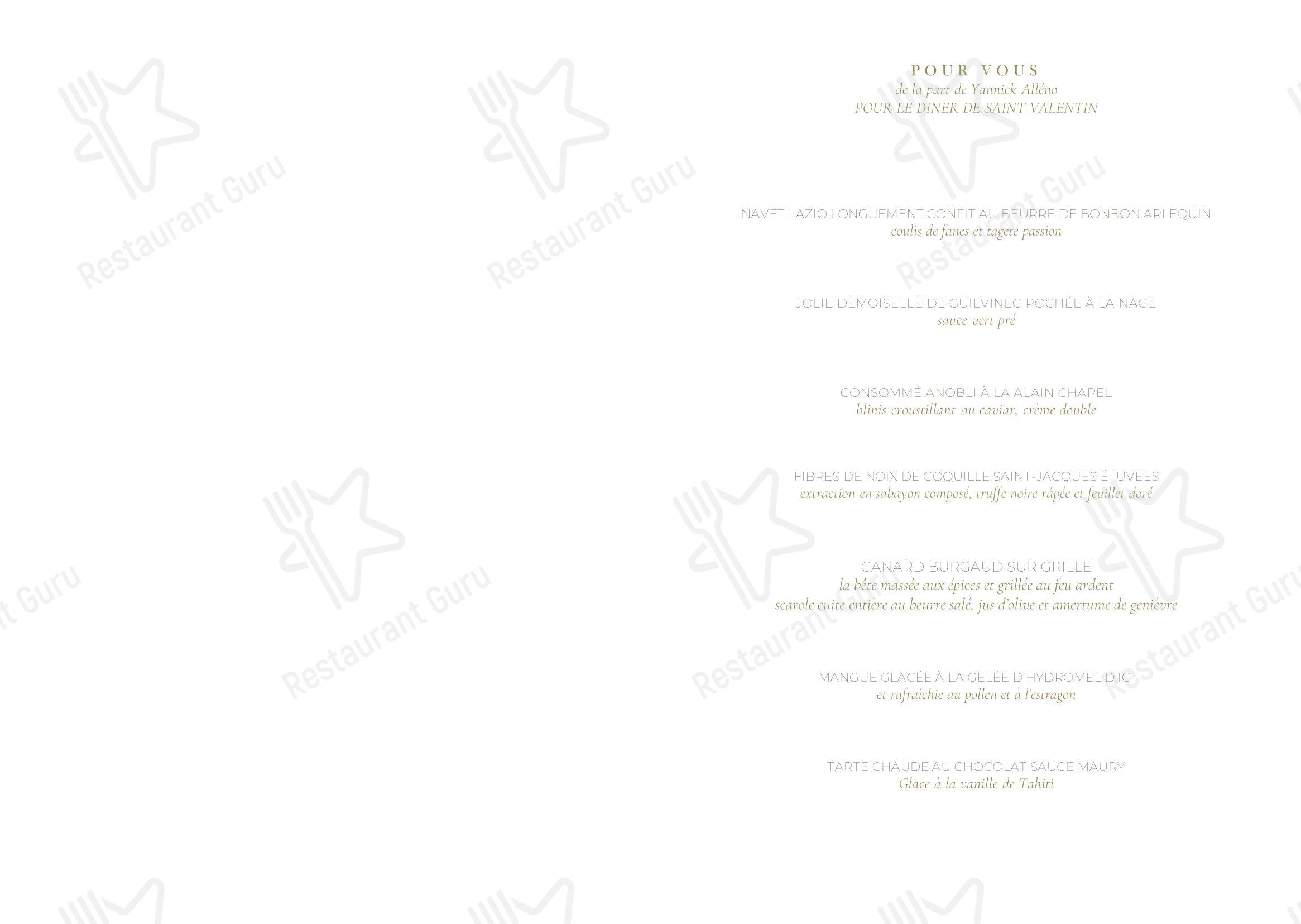Menu au L'Abysse Paris - Yannick Alléno restaurant, Paris, 8 Av. Dutuit