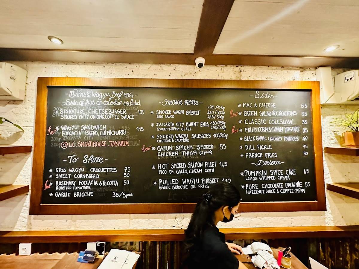 Menu at LC Smokehouse restaurant, Central Jakarta
