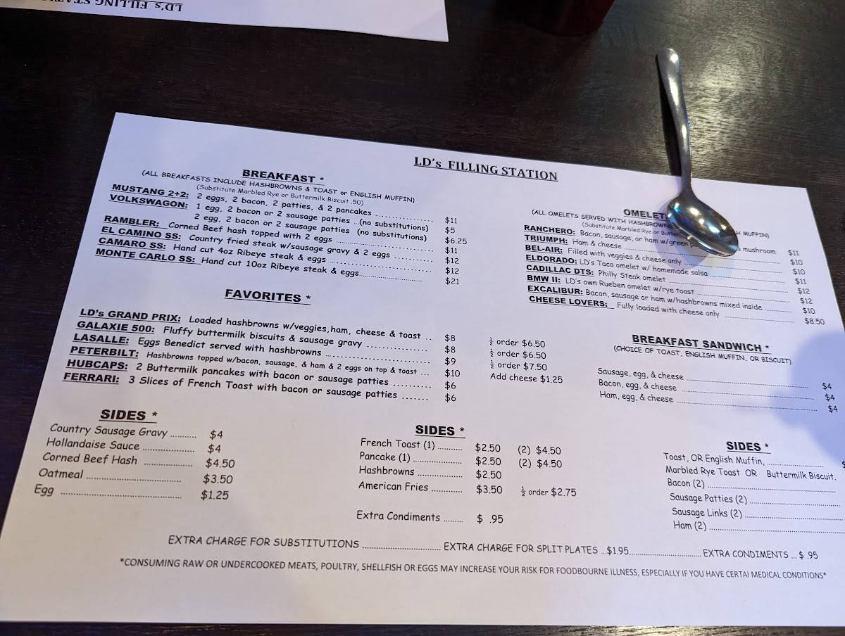 Menu at LD's Filling Station pub & bar, Mason City