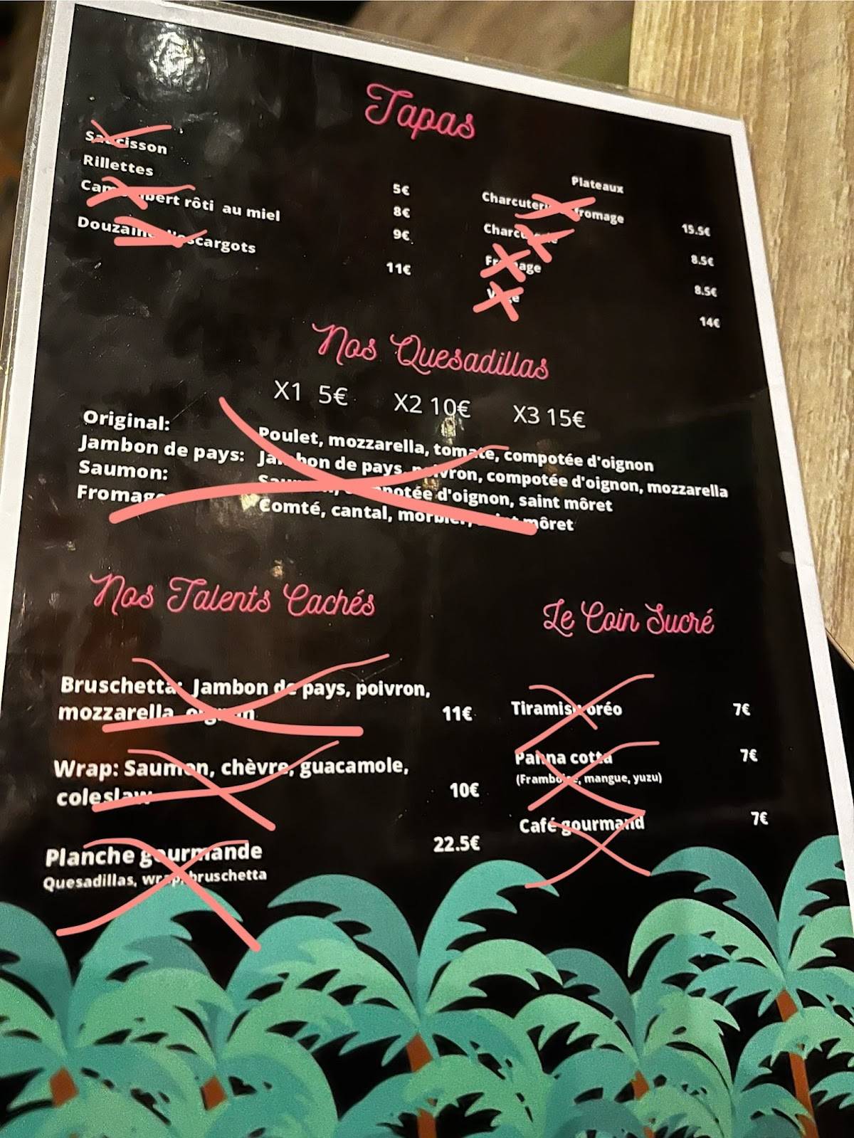 Menu au LE CHILL OUT BAR, Nantes