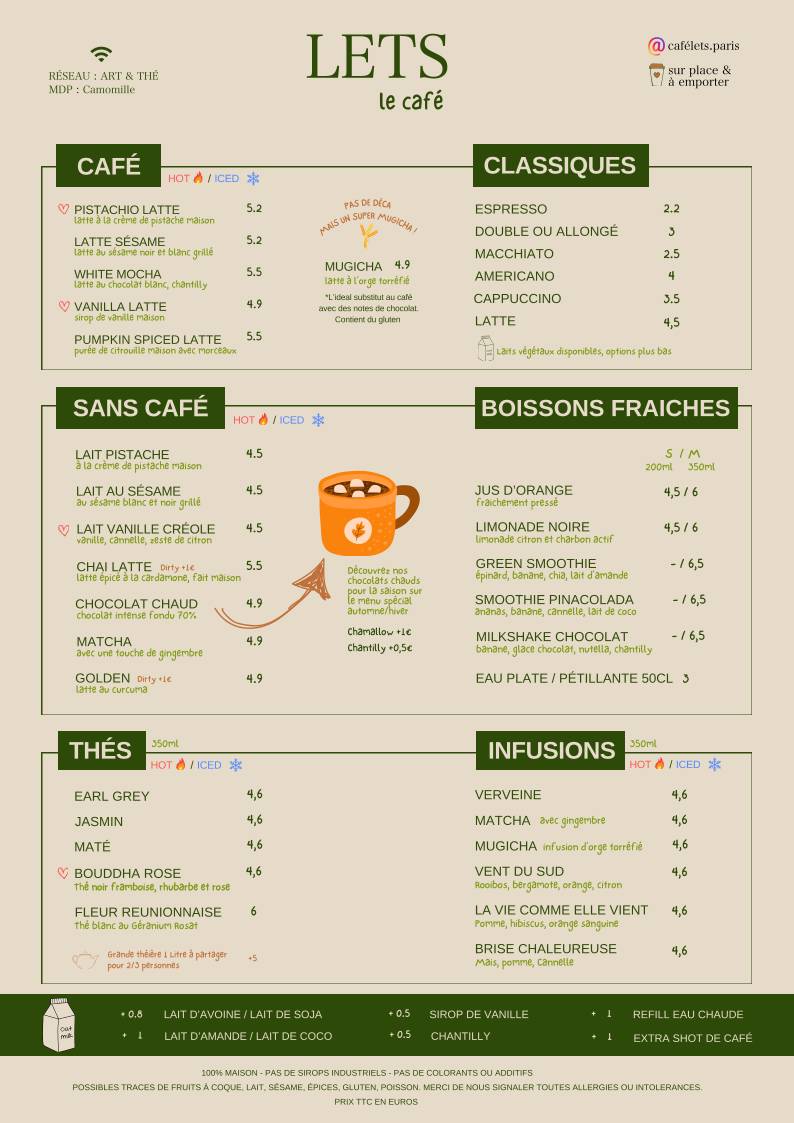 Menu au LETS Café & Atelier, Paris