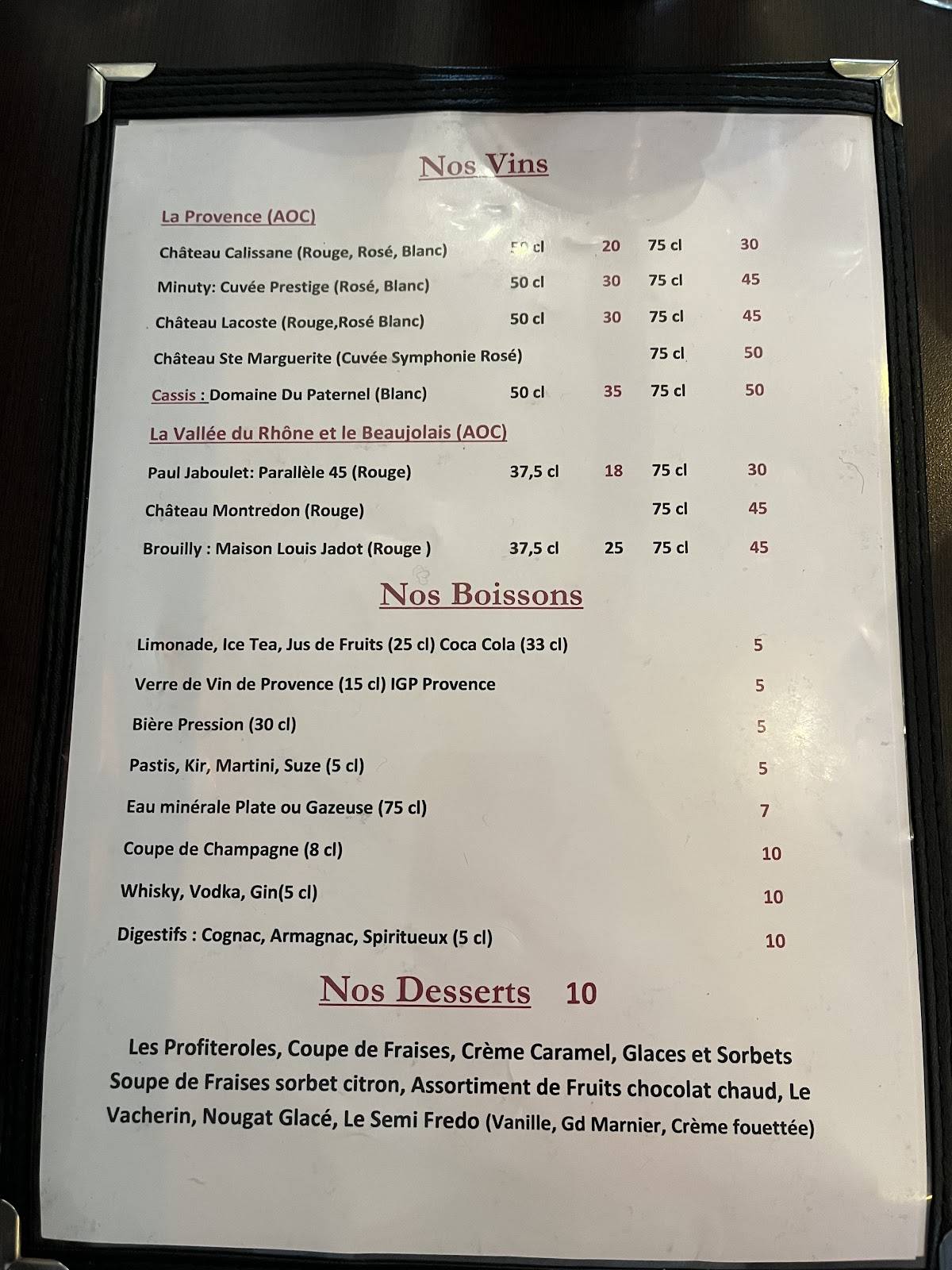 Menu au L'Entrecôte du Huitième restaurant, Marseille