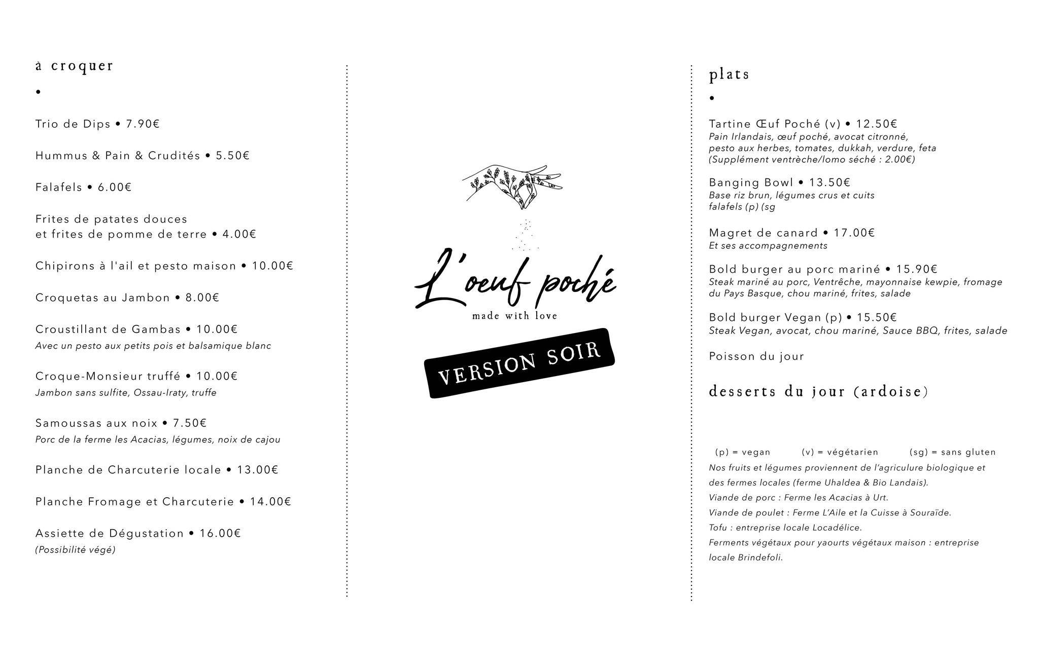 Menu au L'Oeuf Poché restaurant, Bidart