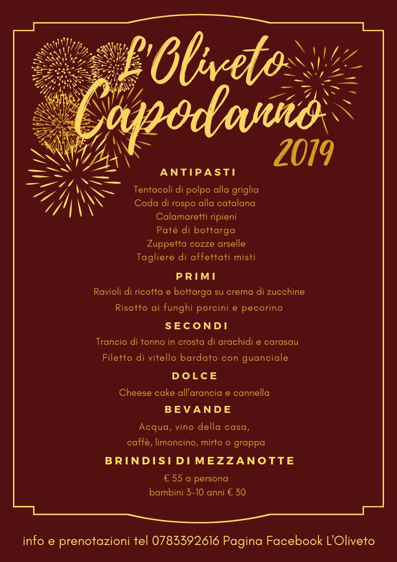 Menu at L'Oliveto restaurant, Cabras
