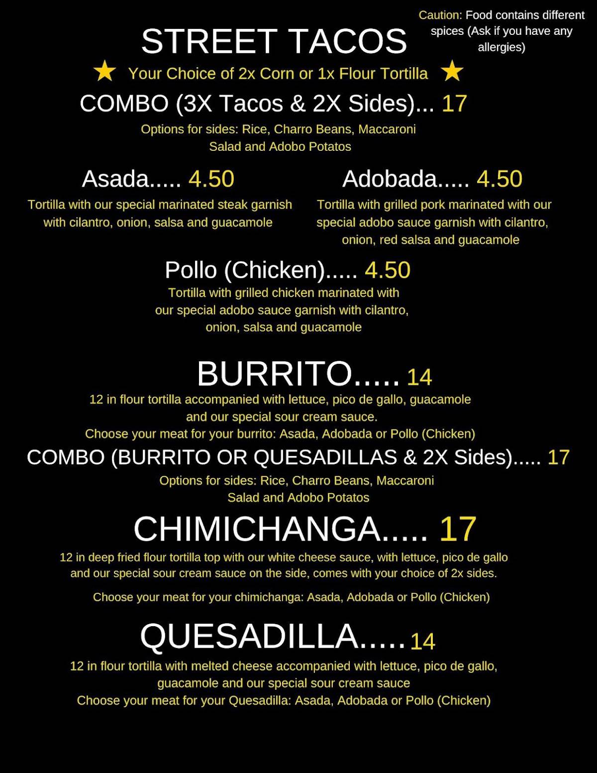 Menu at La Baja restaurant, Oshkosh