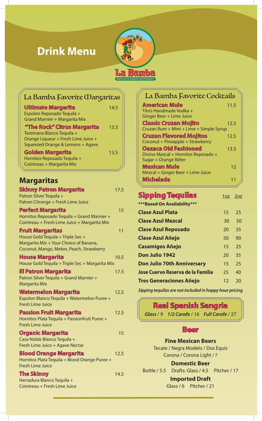 Menu at La Bamba Mexican and Spanish Restaurant, Delray Beach, W ...