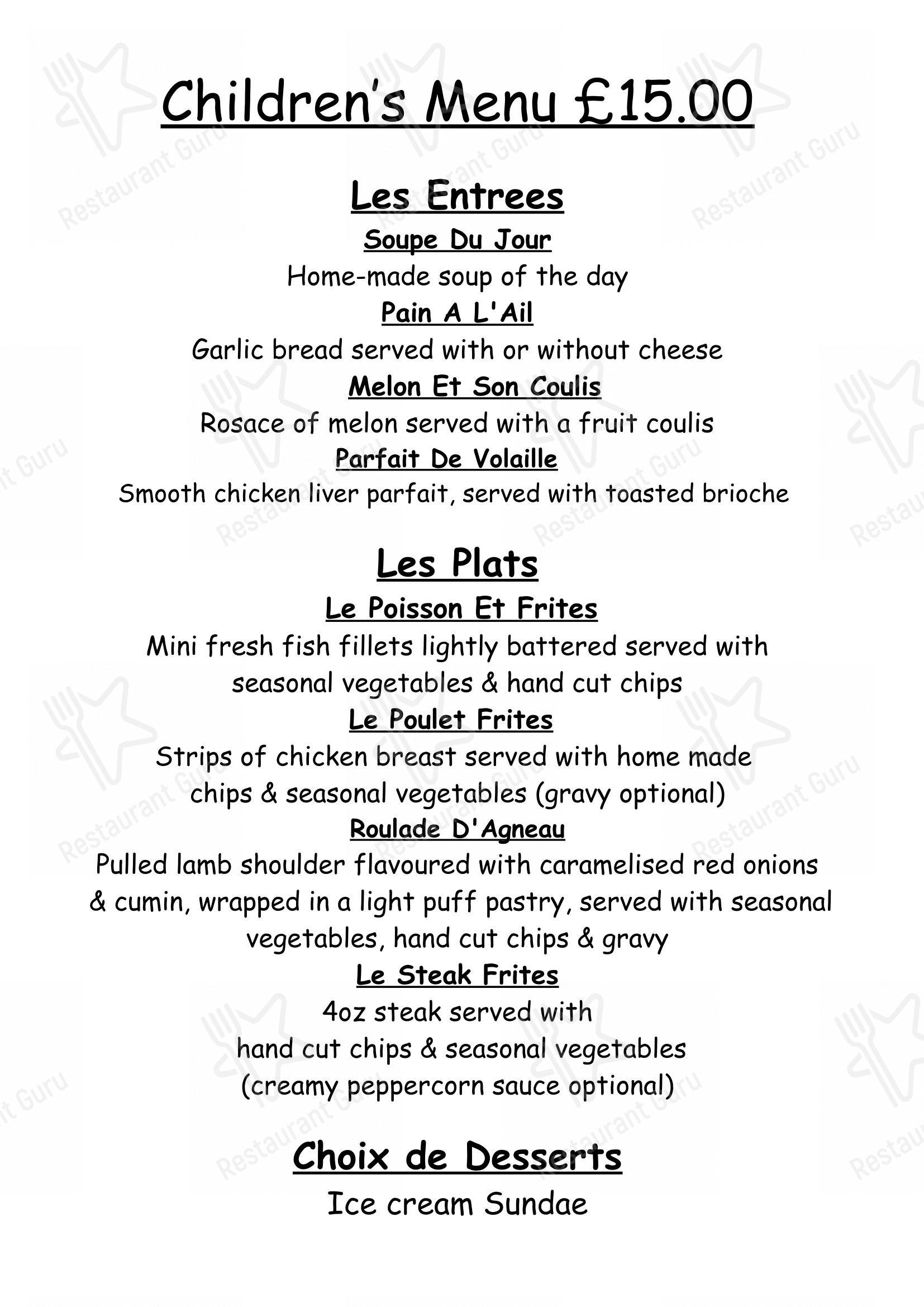 Menu at La Boheme restaurant, Lymm