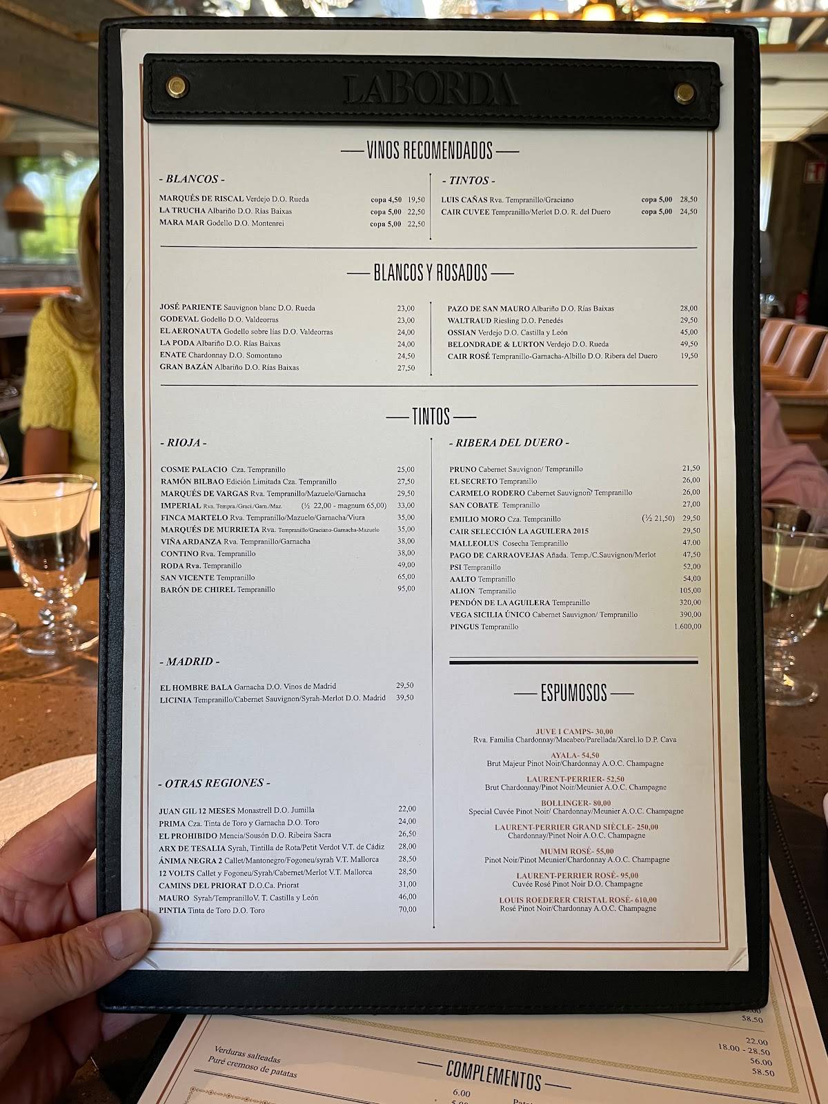 Carta de Restaurante La Borda del Mentidero, Madrid