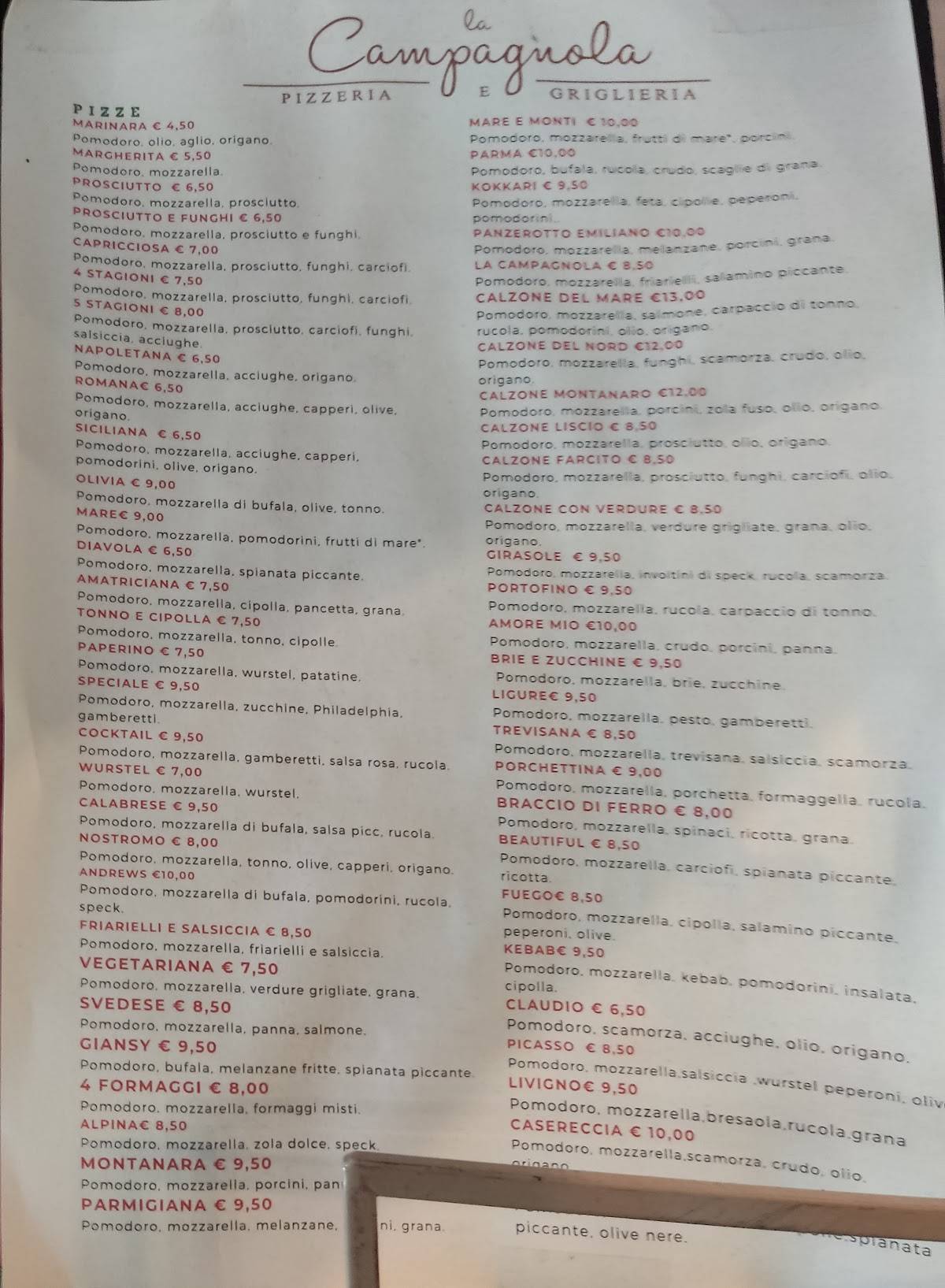 Menu da La Campagnola ristorante, Clusone
