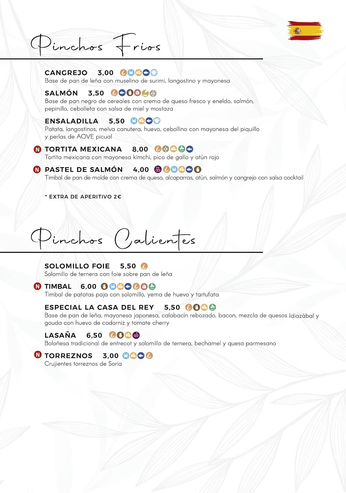 Carta del pub y bar La Casa del Rey, Estepona