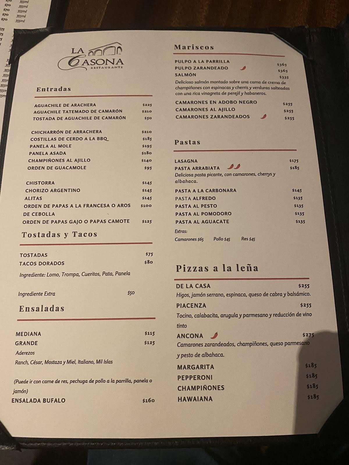 Carta de La Casona Restaurante, Ciudad Guzmán