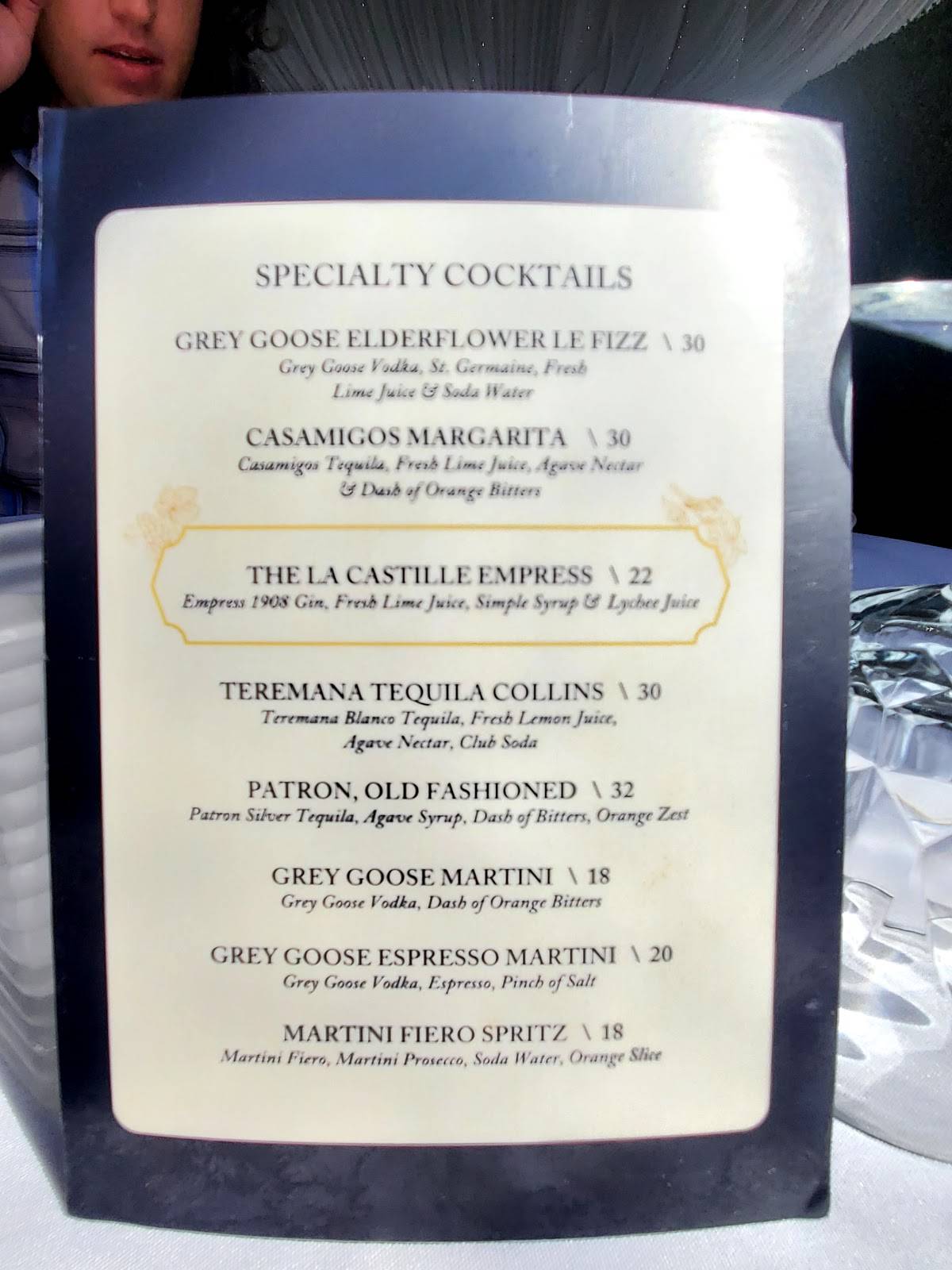Menu at La Castile steakhouse, Mississauga