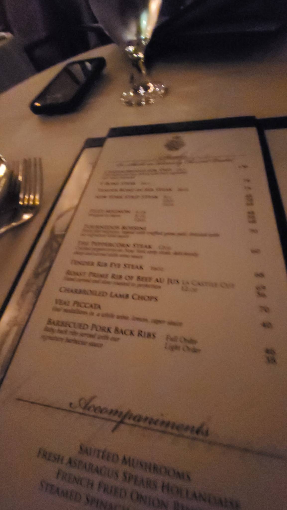 Menu at La Castile steakhouse, Mississauga