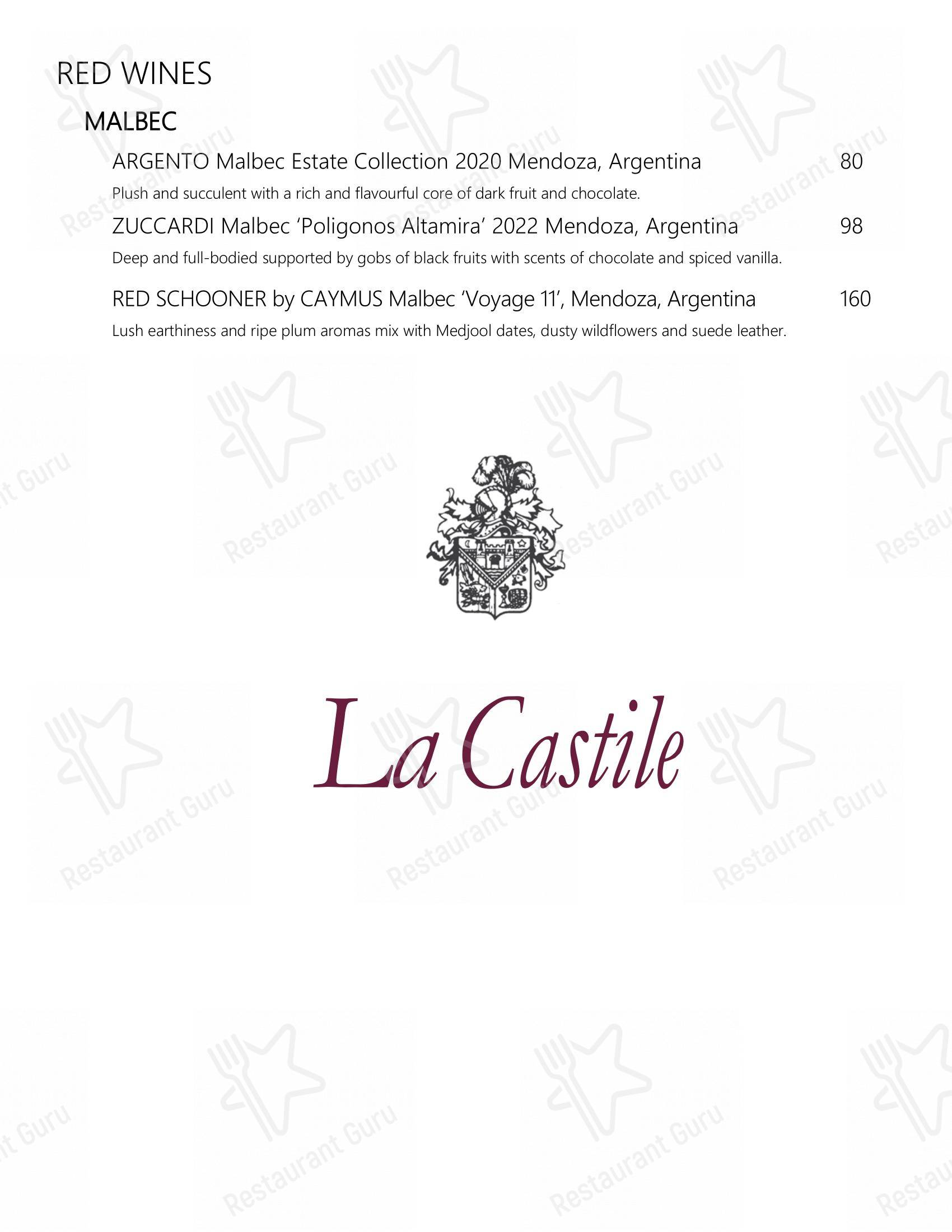 Menu at La Castile steakhouse, Mississauga