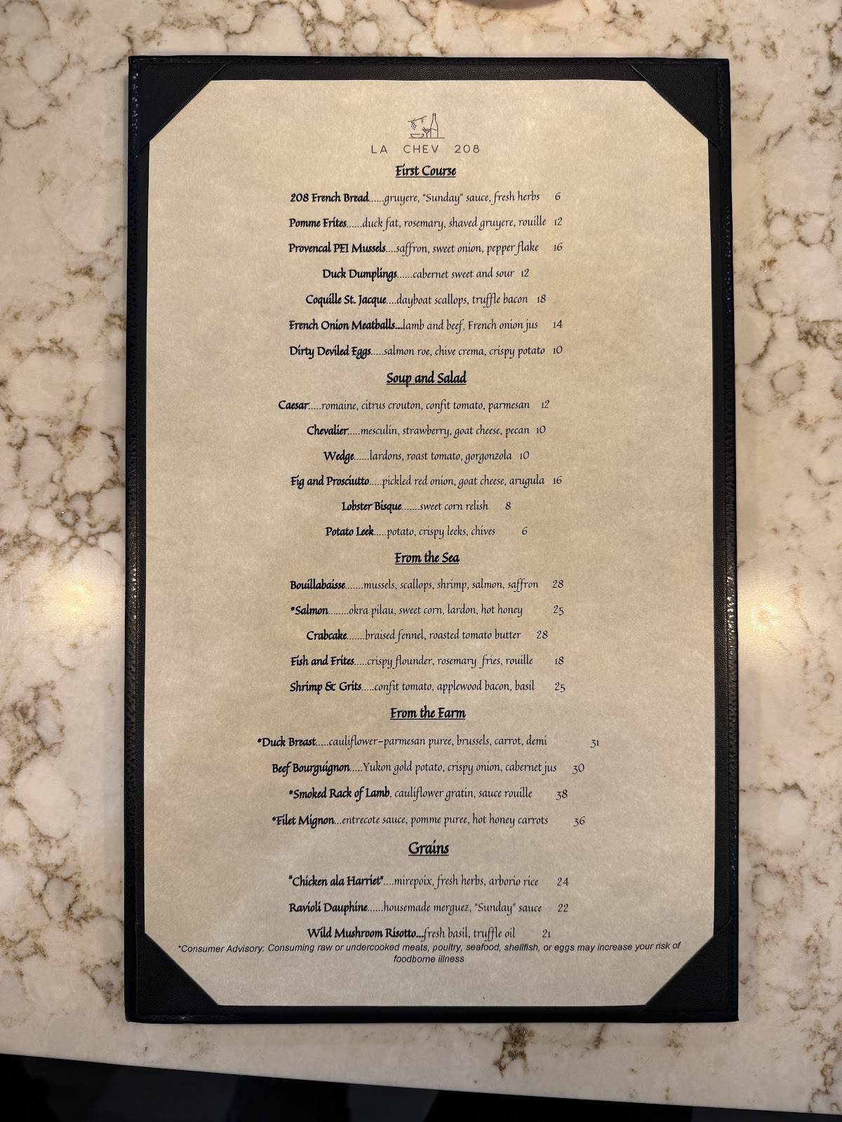 Menu at La Chev 208 pub & bar, Summerville