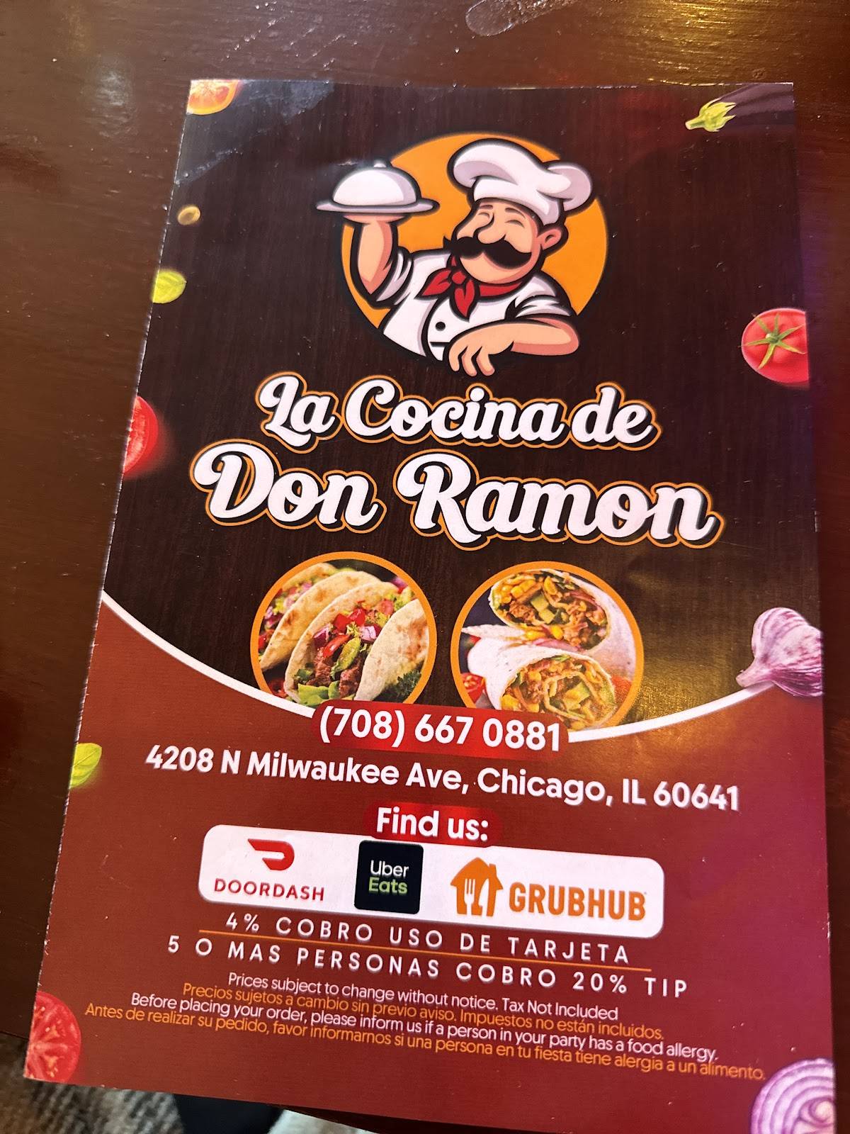 Menu at La Cocina De Don Ramón restaurant, Chicago