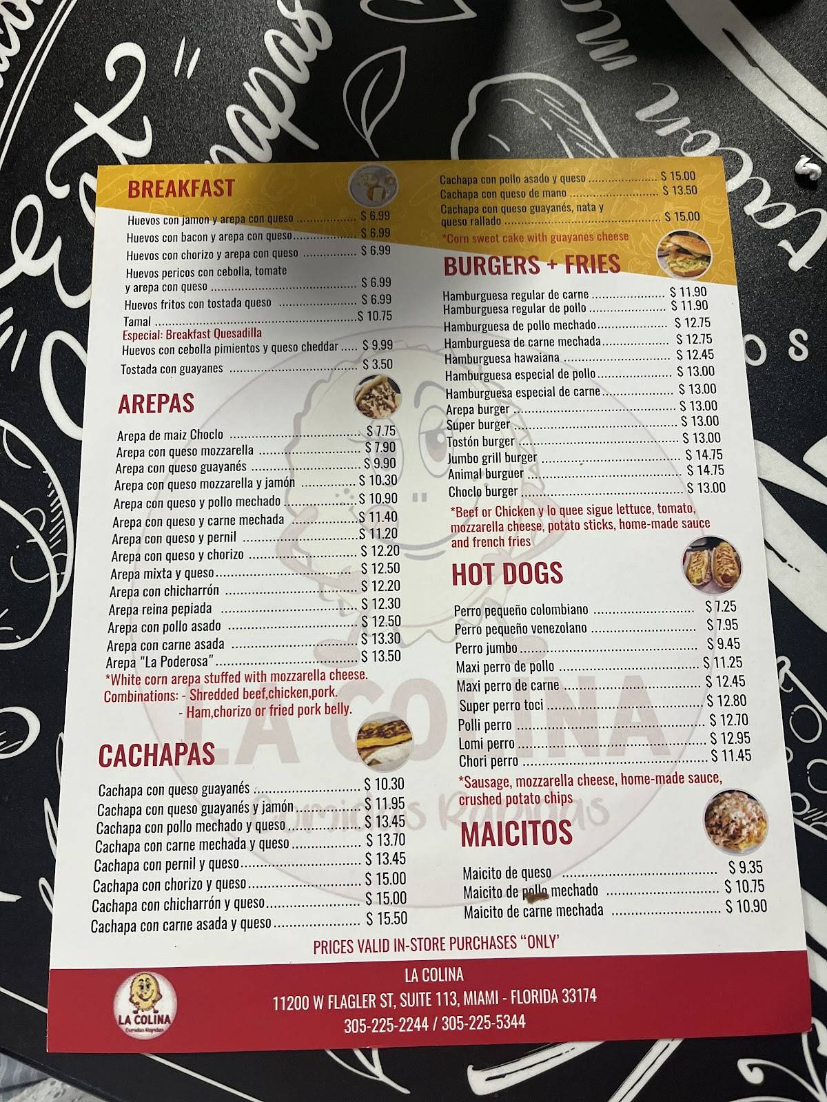 Menu at La Colina Comidas Rapidas fast food, Miami