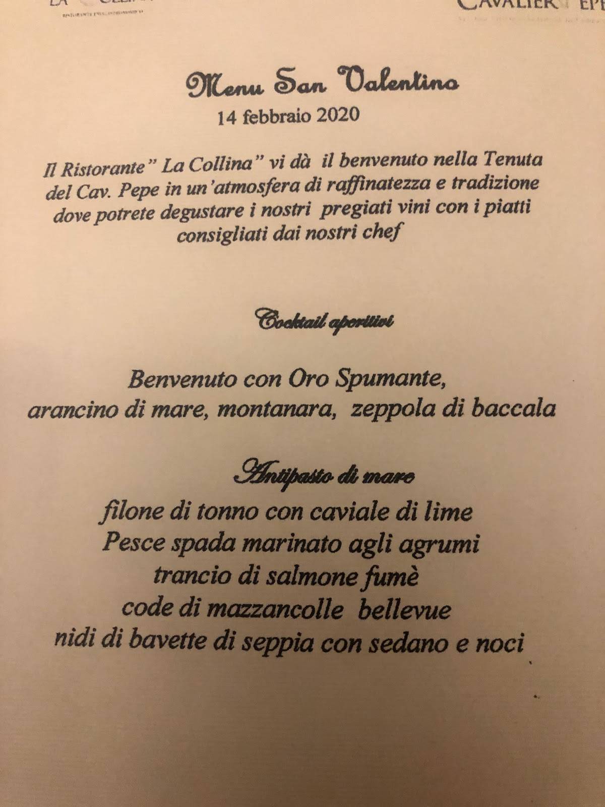 Menu da La Collina ristorante, Sant'Angelo All'esca