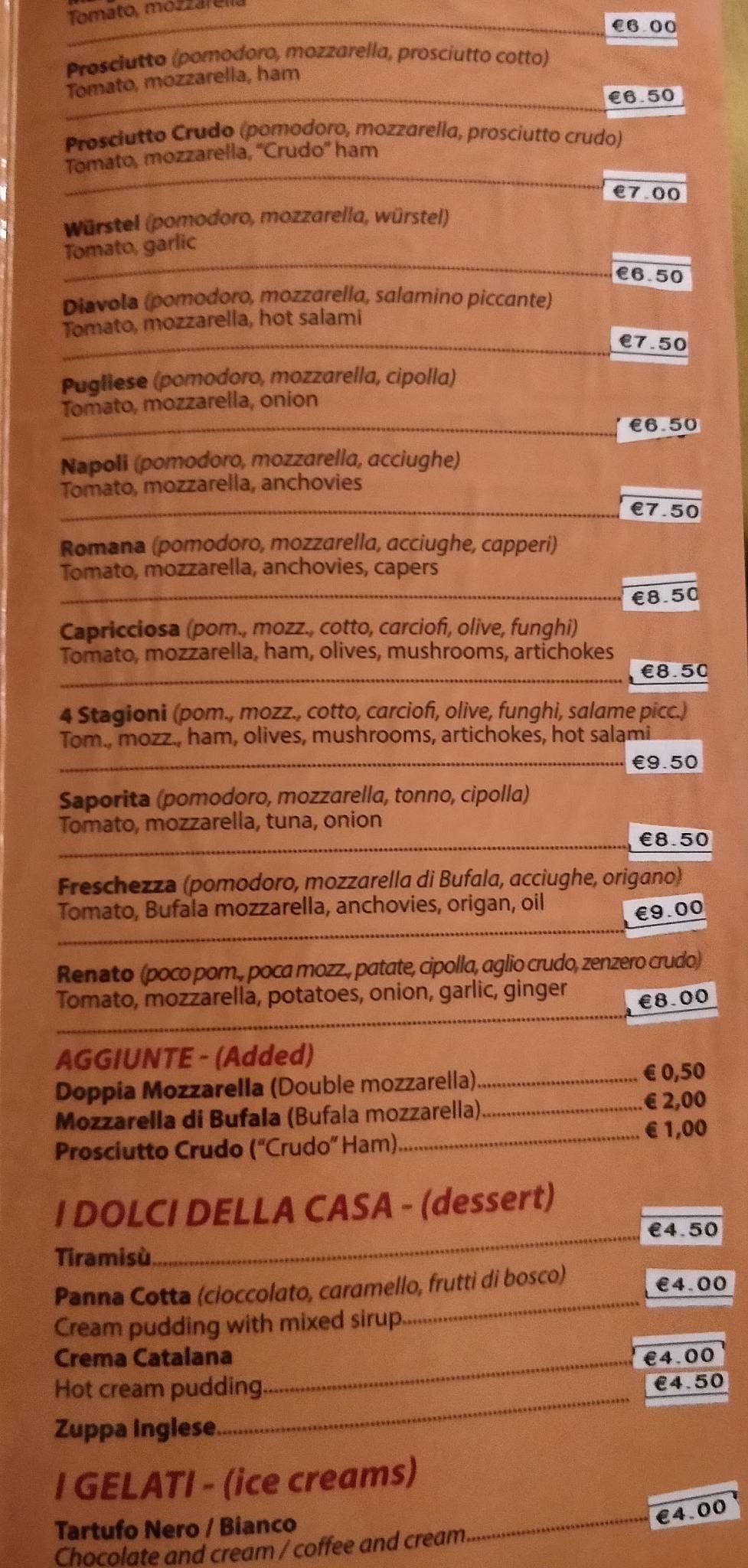 Menu da La Colonia ristorante, Gavorrano