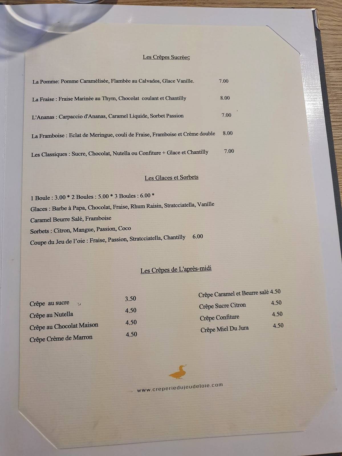 Menu au Creperie le Jeu de L'Oie - FERMÉ restaurant, Gex