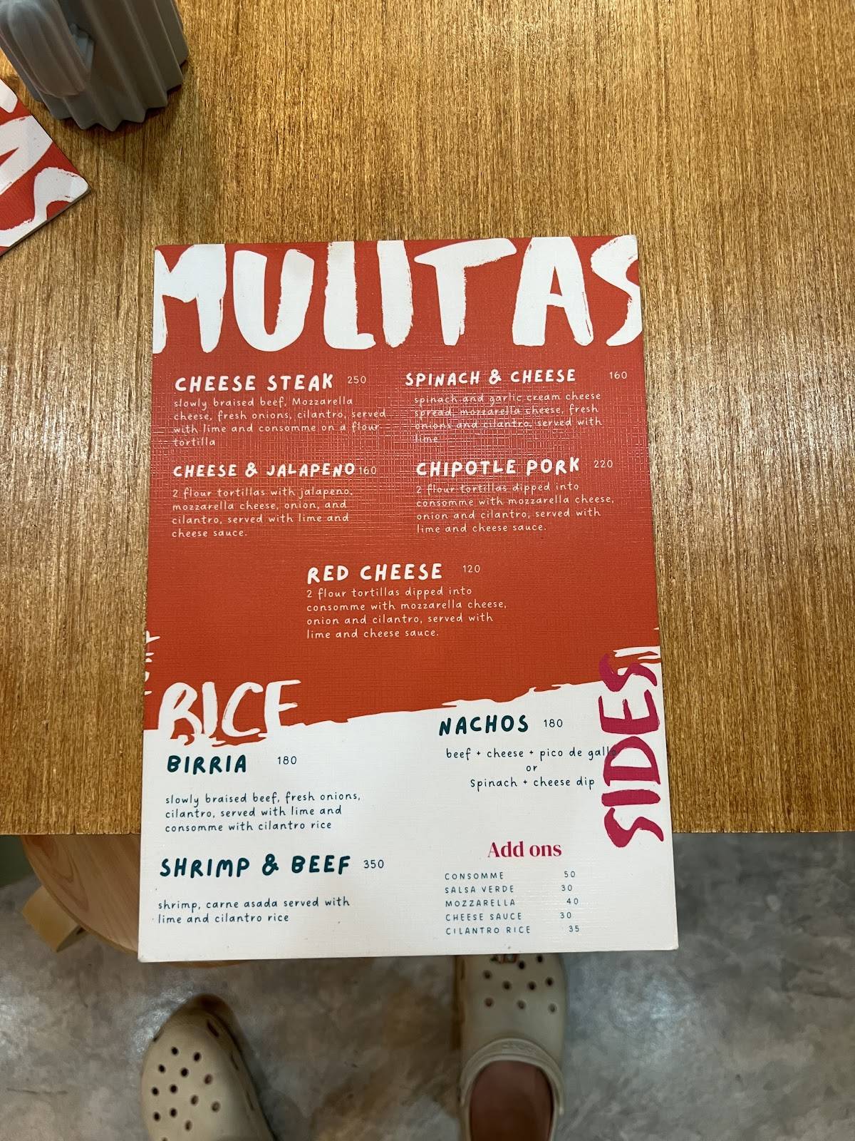 Menu at La Elotes restaurant, Manila