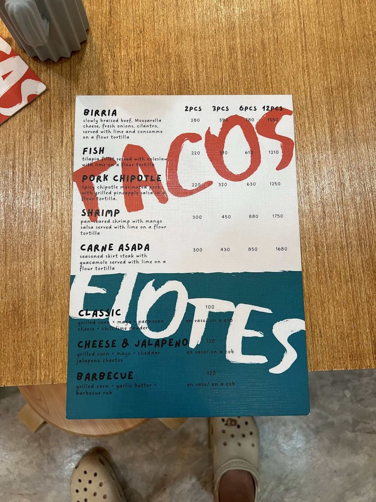 Menu at La Elotes restaurant, Manila