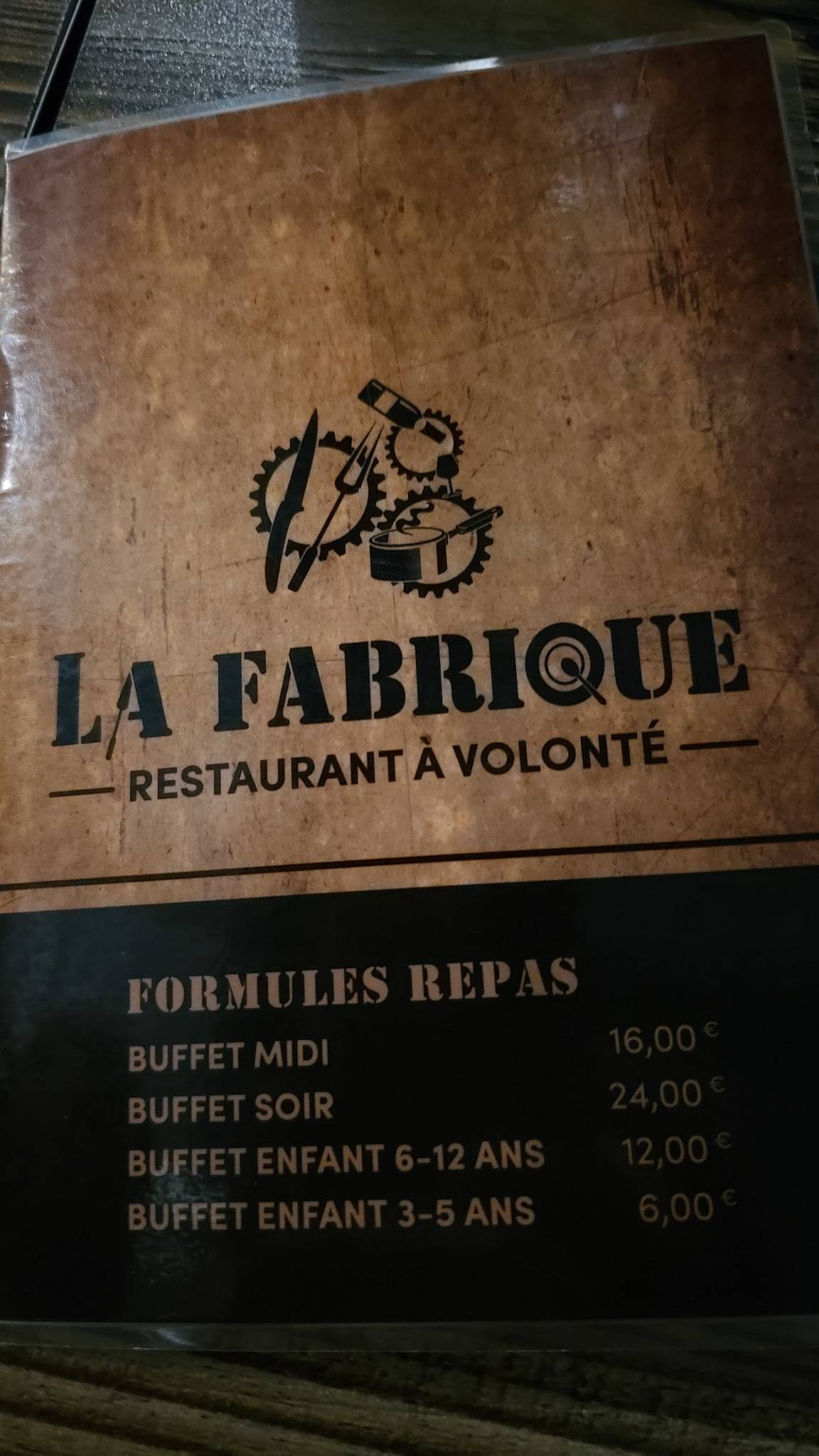 Menu au La Fabrique restaurant, Chavelot