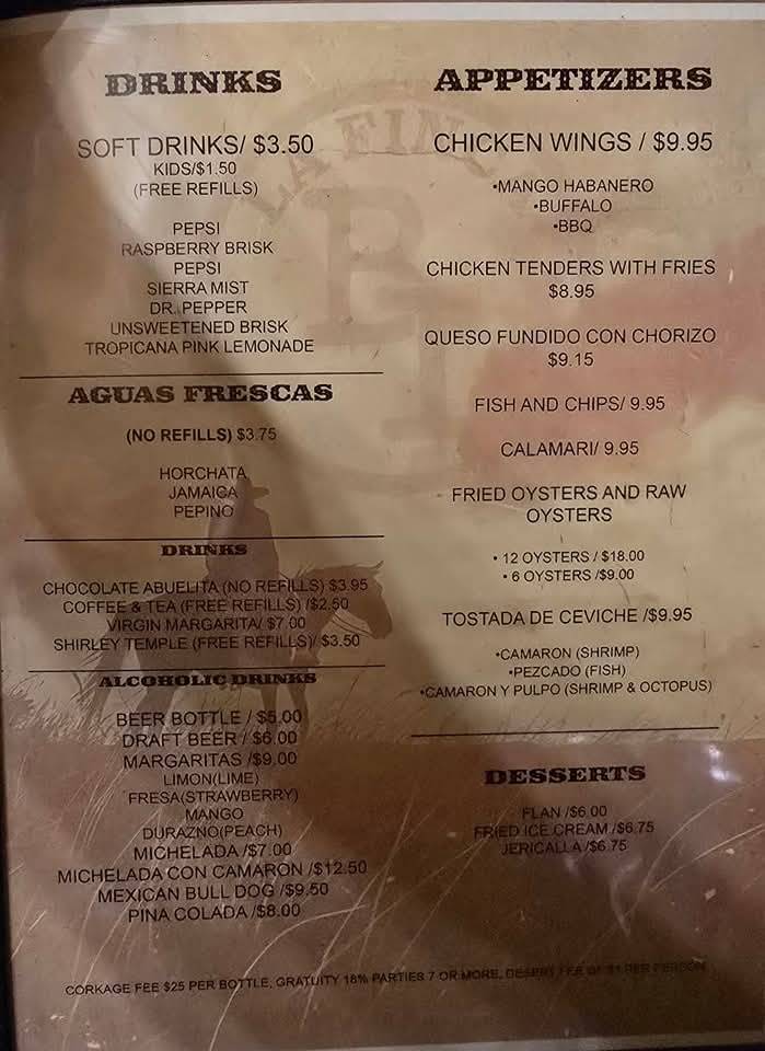Menu at La Finca Branding Iron steakhouse, Merced