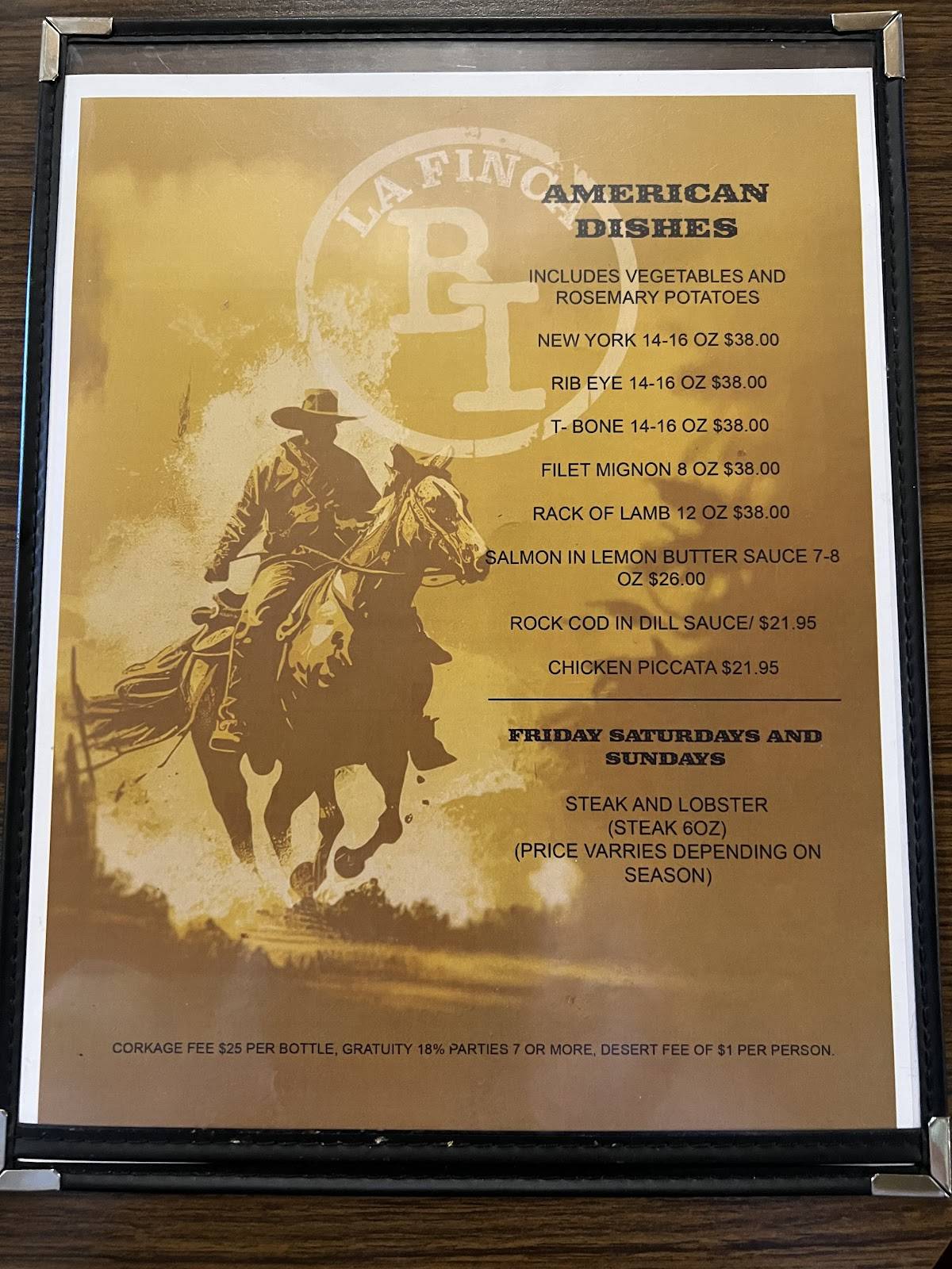 Menu at La Finca Branding Iron steakhouse, Merced