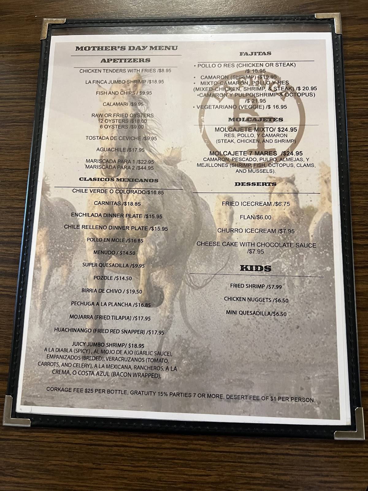 Menu at La Finca Branding Iron steakhouse, Merced