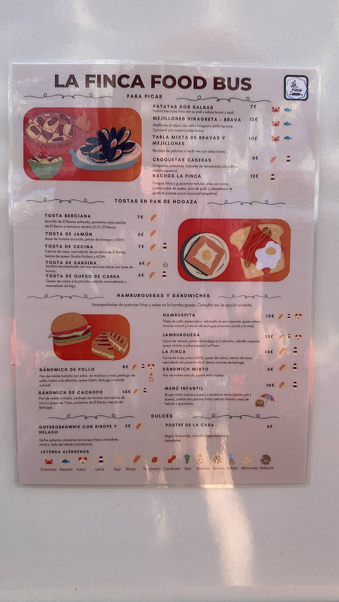 Carta del pub y bar La Finca Food Bus, Camponaraya