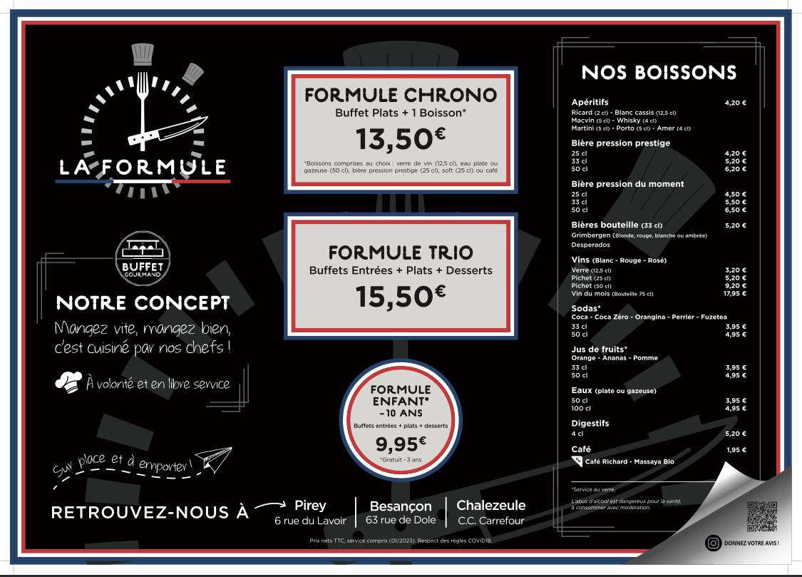 Menu au La Formule Chalezeule restaurant, Chalezeule