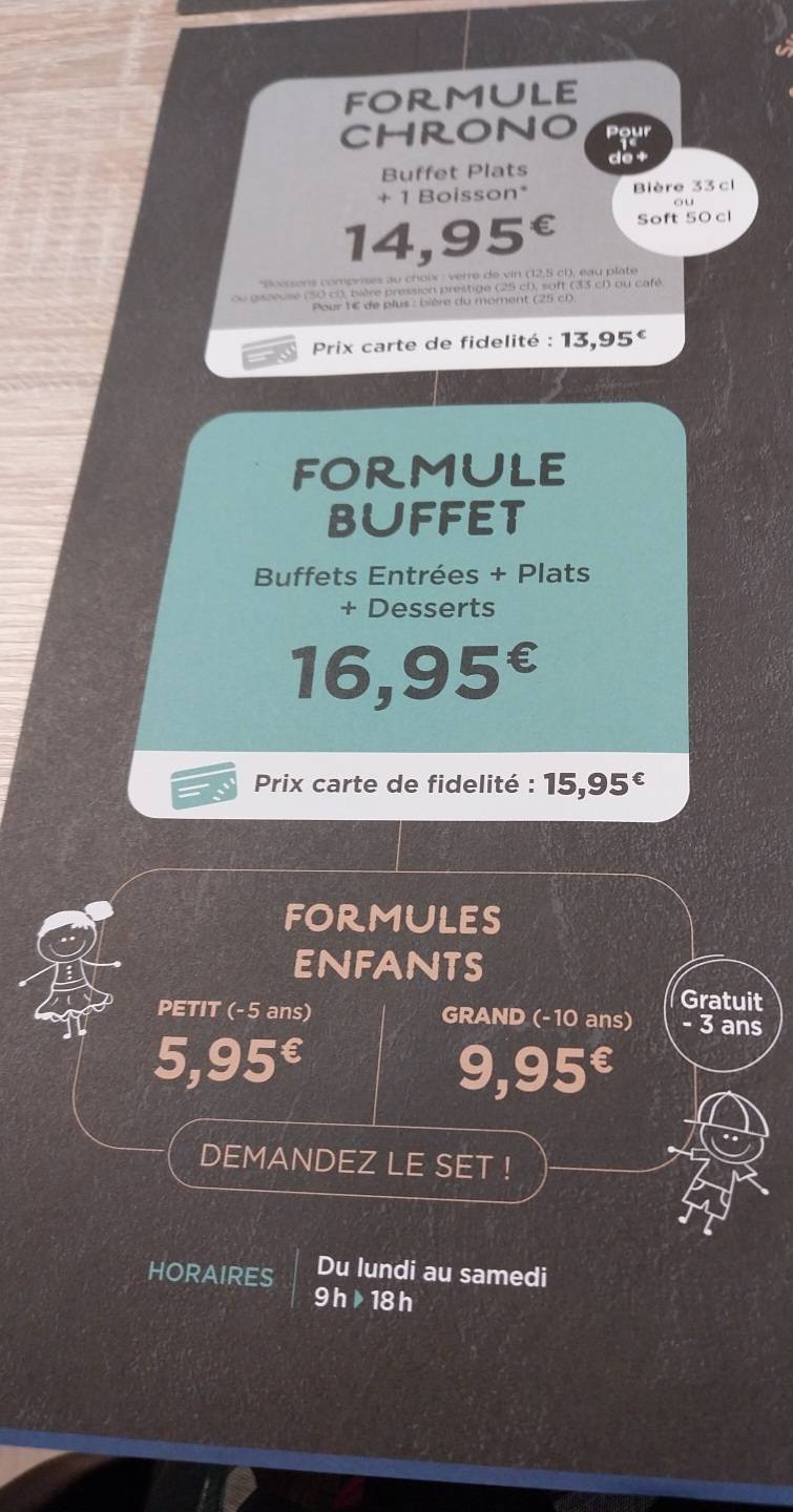 Menu au La Formule Chalezeule restaurant, Chalezeule